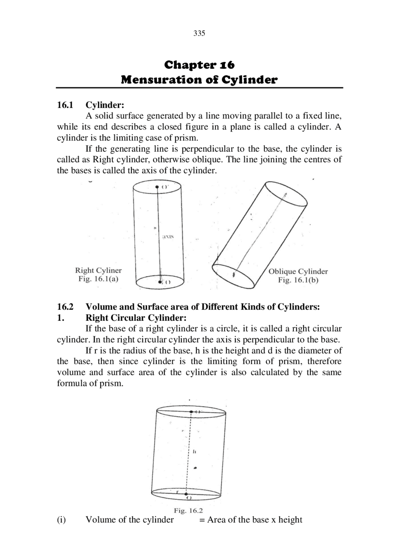 Chapter 16 Mensuration of Cylinder | Study notes Applied Mathematics ...