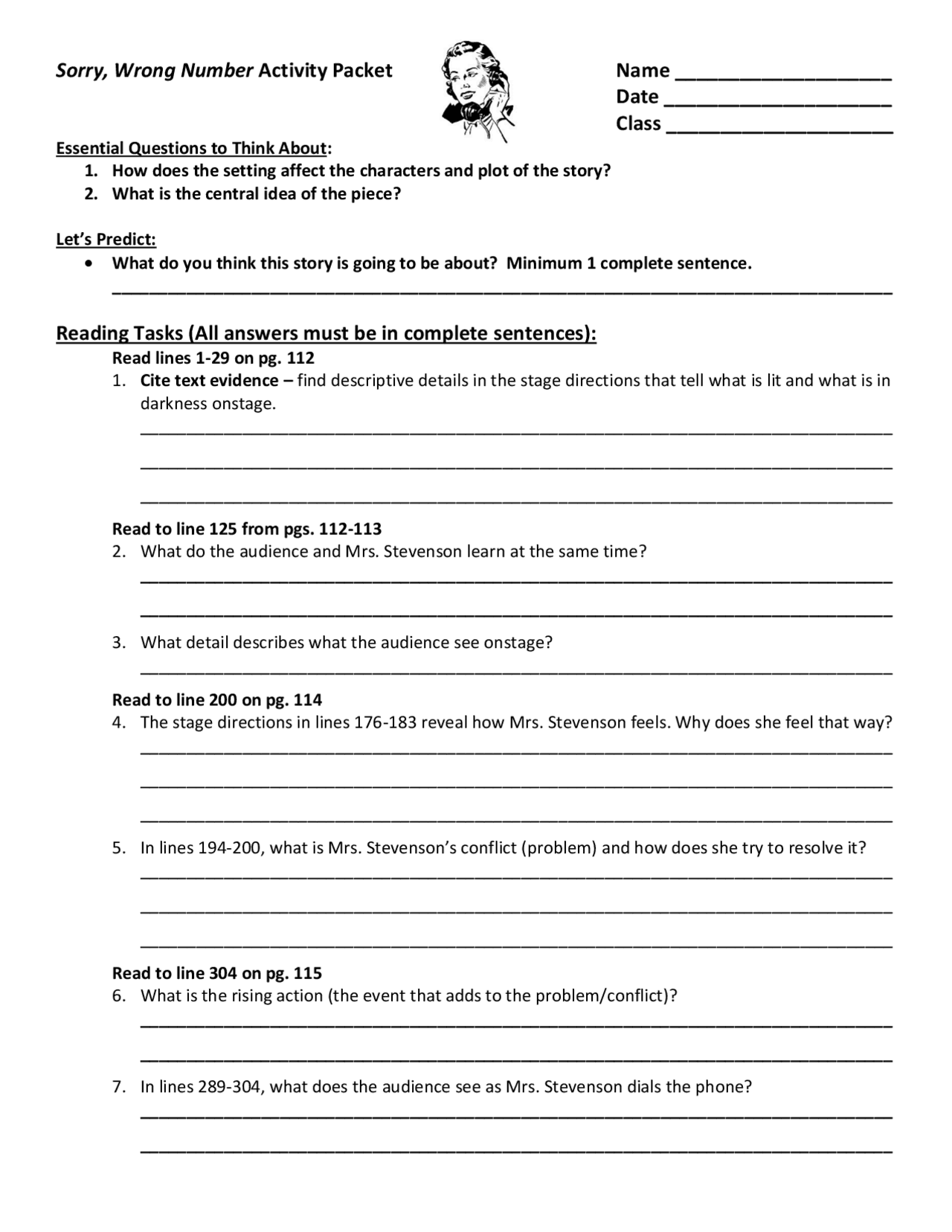 Sorry, Wrong Number Activity Packet Name | Lecture notes English ...