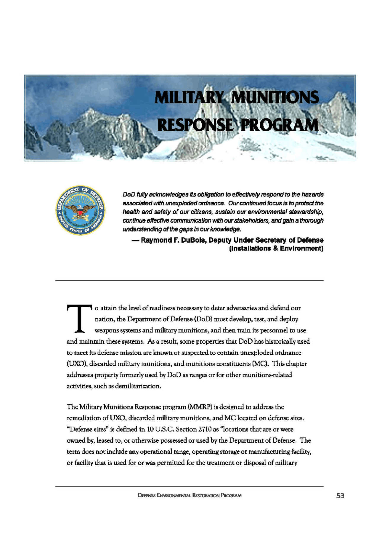 DOD Military Munitions Response Program. | Exams Technology | Docsity
