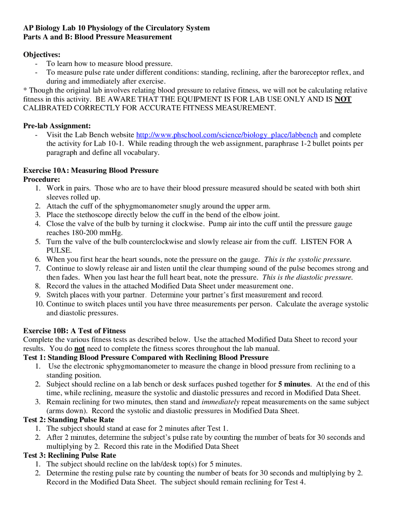AP Biology Lab 10 Physiology of the Circulatory System | Lecture notes ...