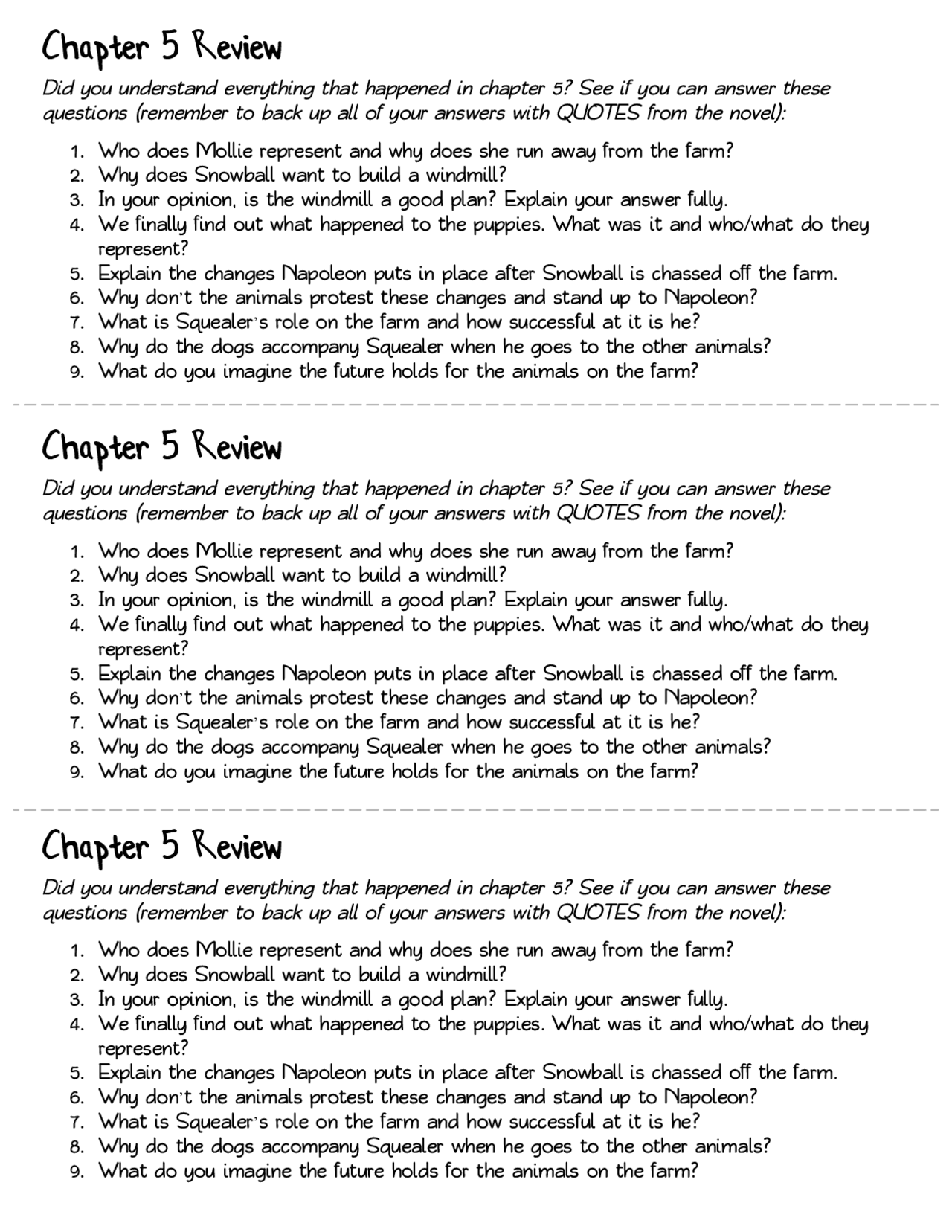 Chapter 5 Review Questions: Animal Farm by George Orwell | Study notes ...