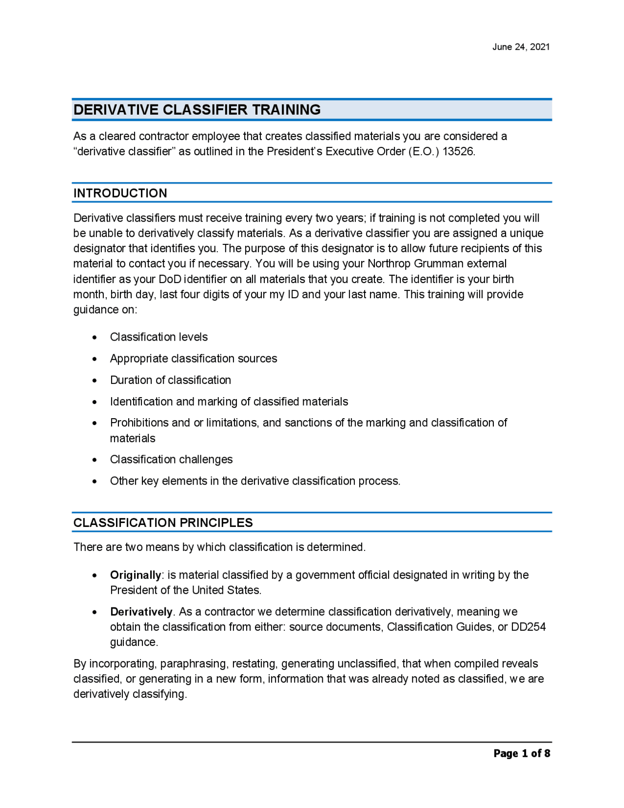 Derivative Classification Training: Guidelines for Handling Classified ...