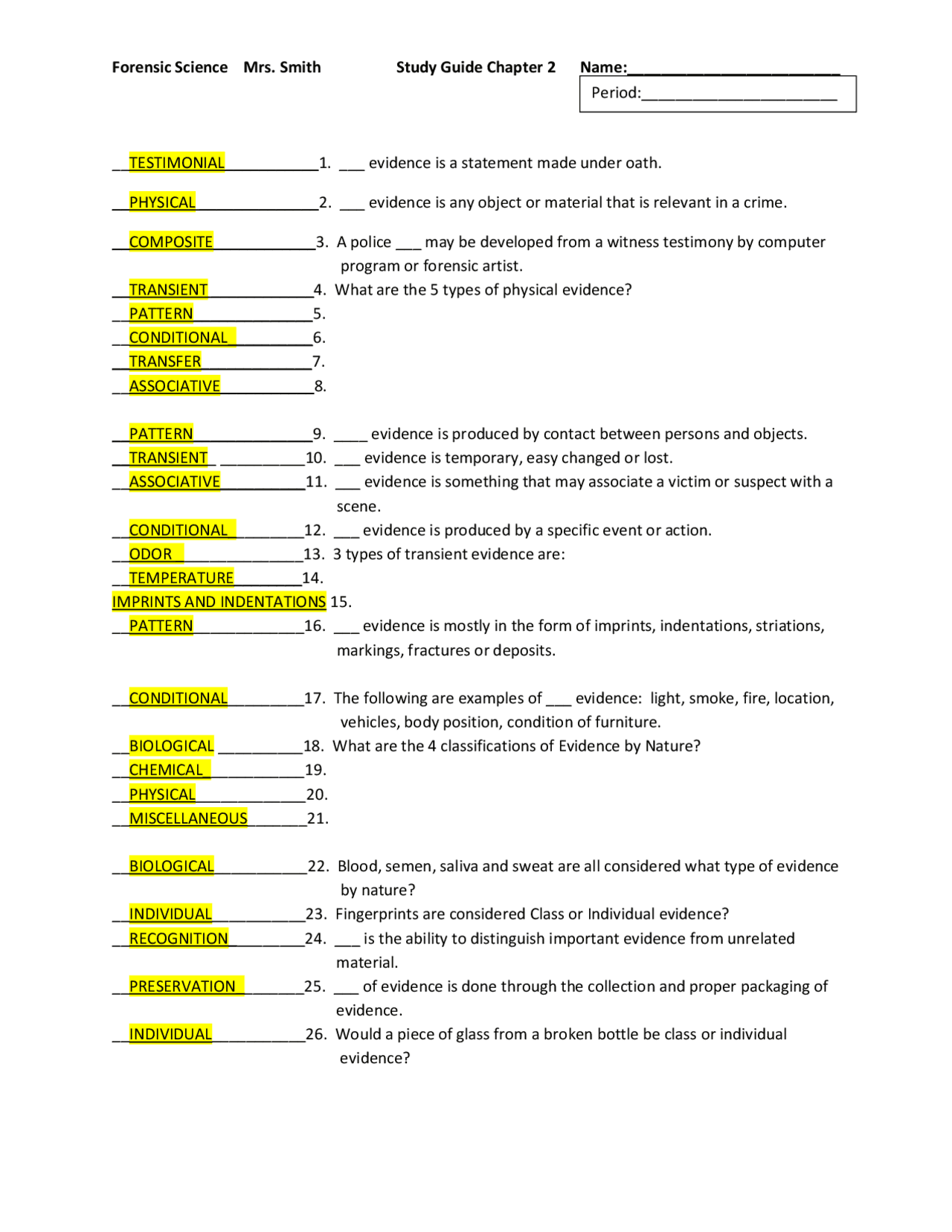 Forensic Science Mrs. Smith Study Guide Chapter 2 Name | Study notes ...