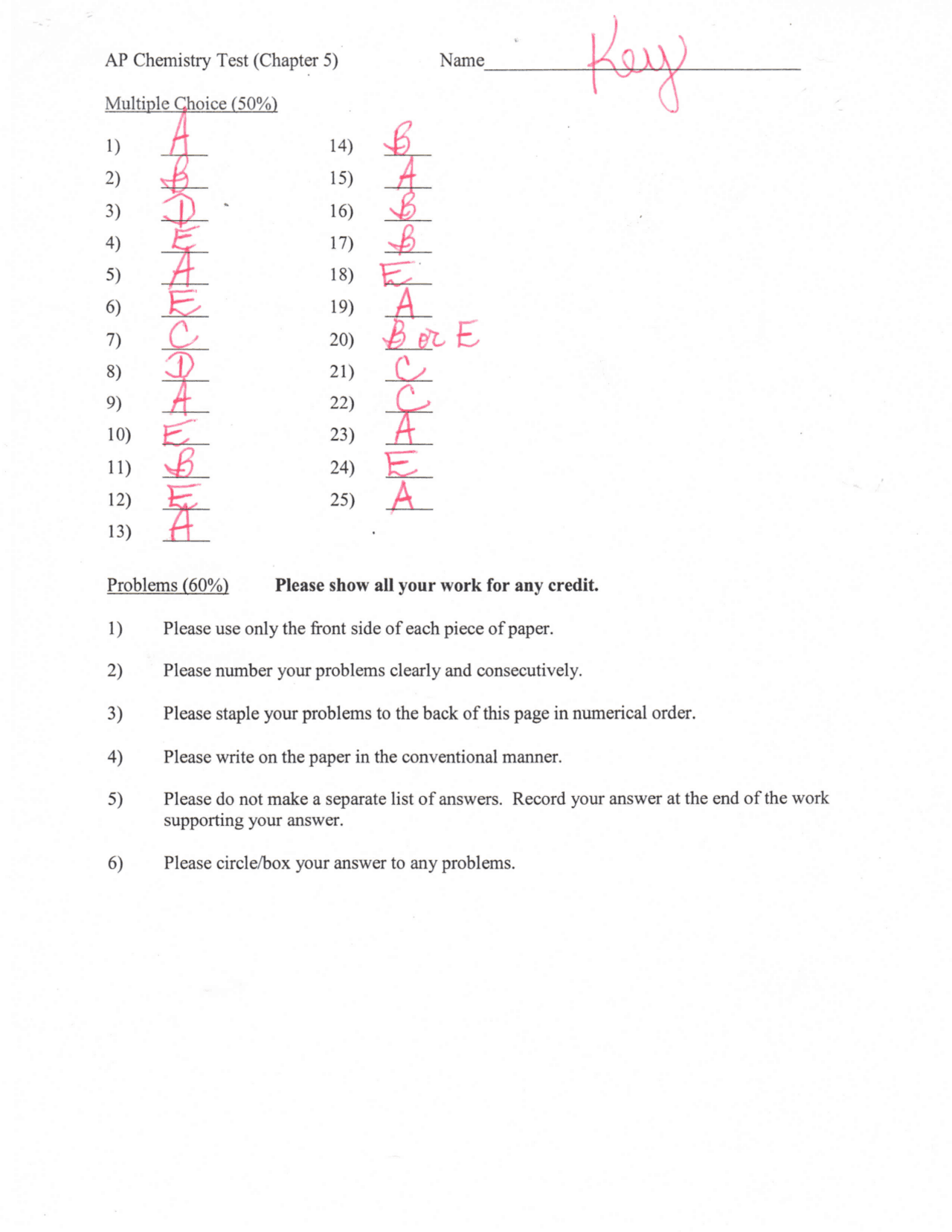 AP Chemistry Test (Chapter 5) Name Multiple ... | Lecture notes ...