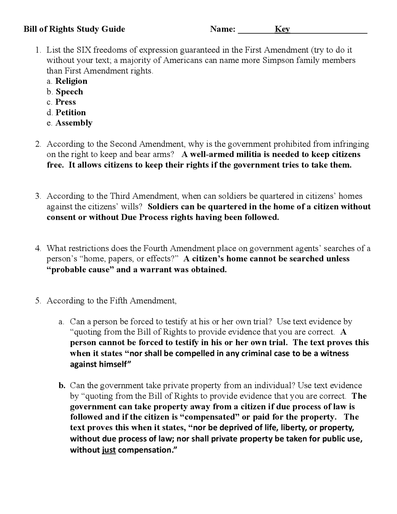 Bill of Rights Study Guide | Slides Law | Docsity