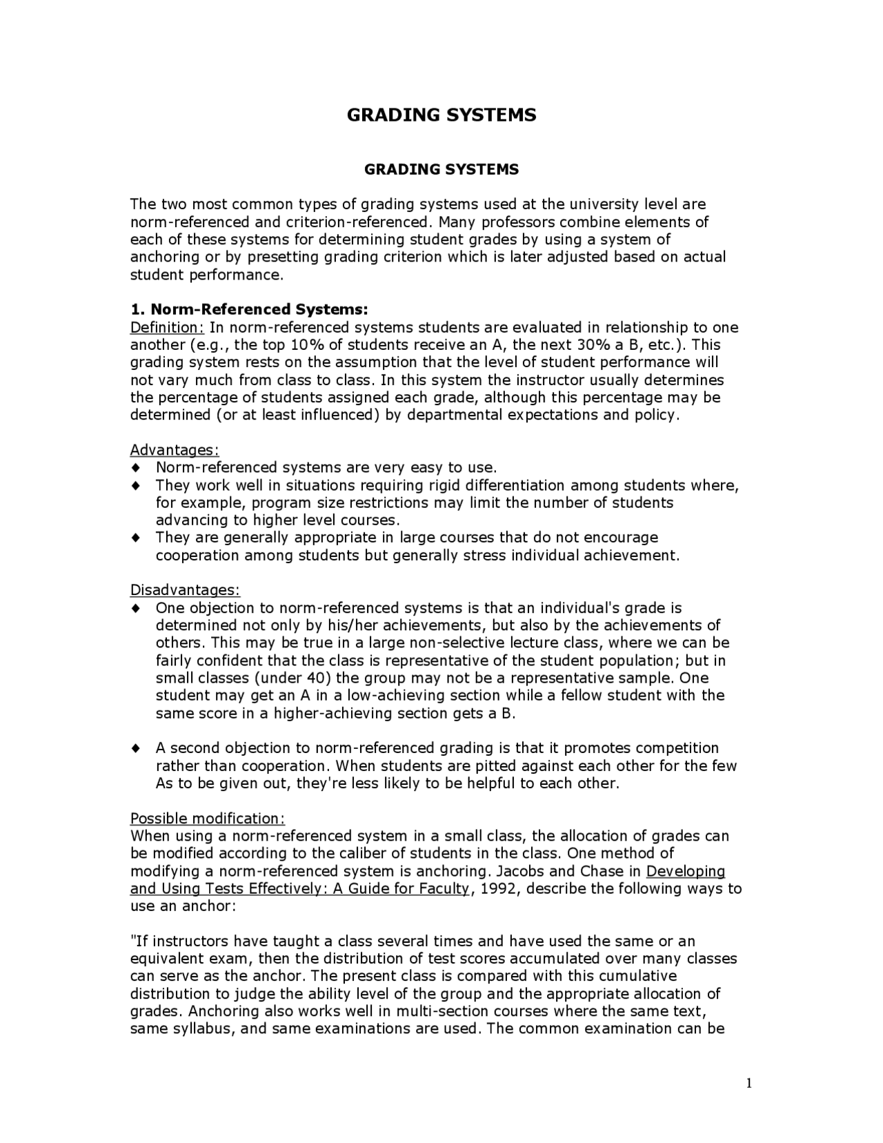 Grading Systems Lecture Notes Teaching Method Docsity