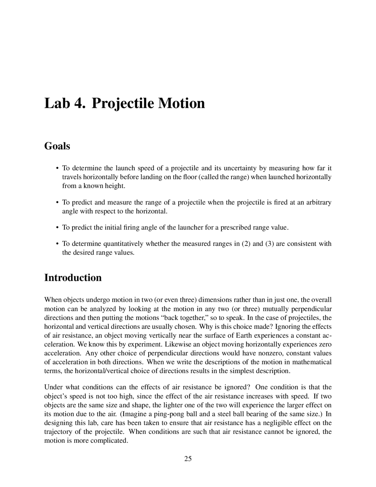 Lab 4. Projectile Motion | Lecture notes Kinematics | Docsity