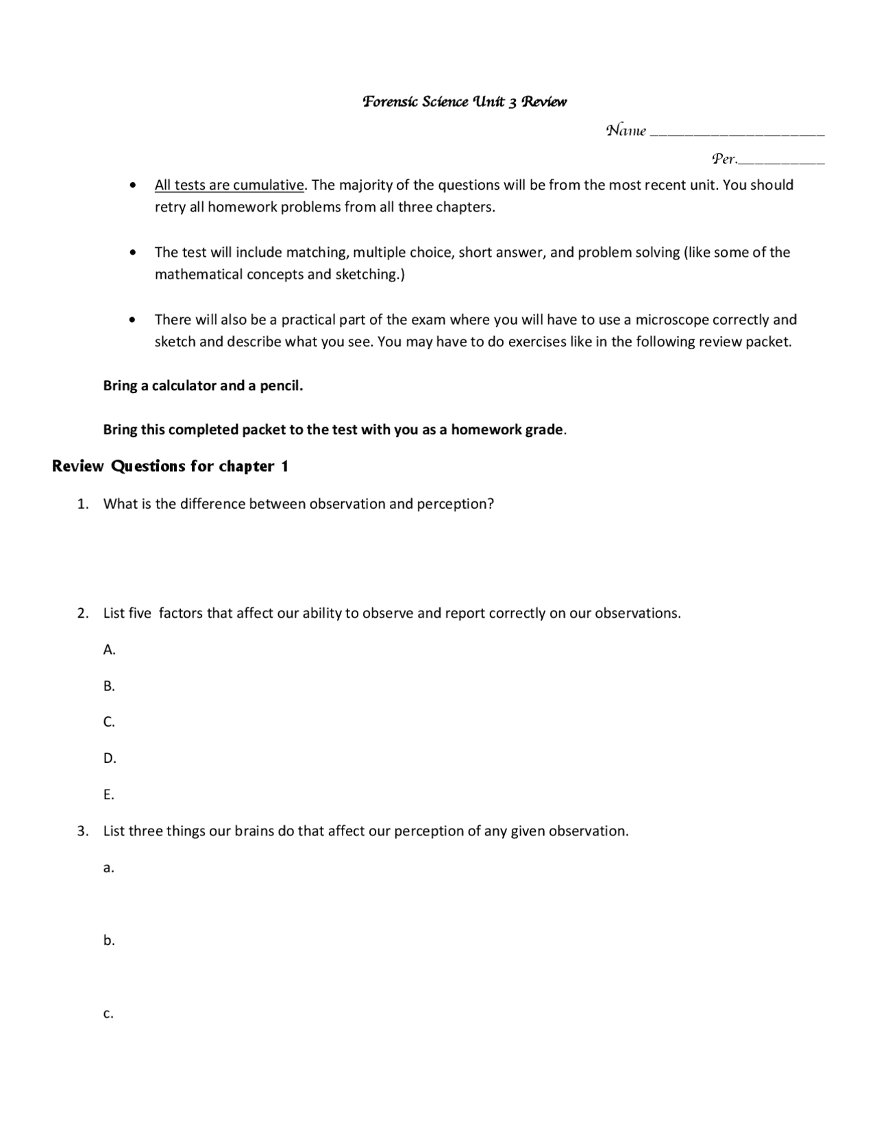 Forensic Science Unit 3 Review Name | Lecture notes Forensics | Docsity