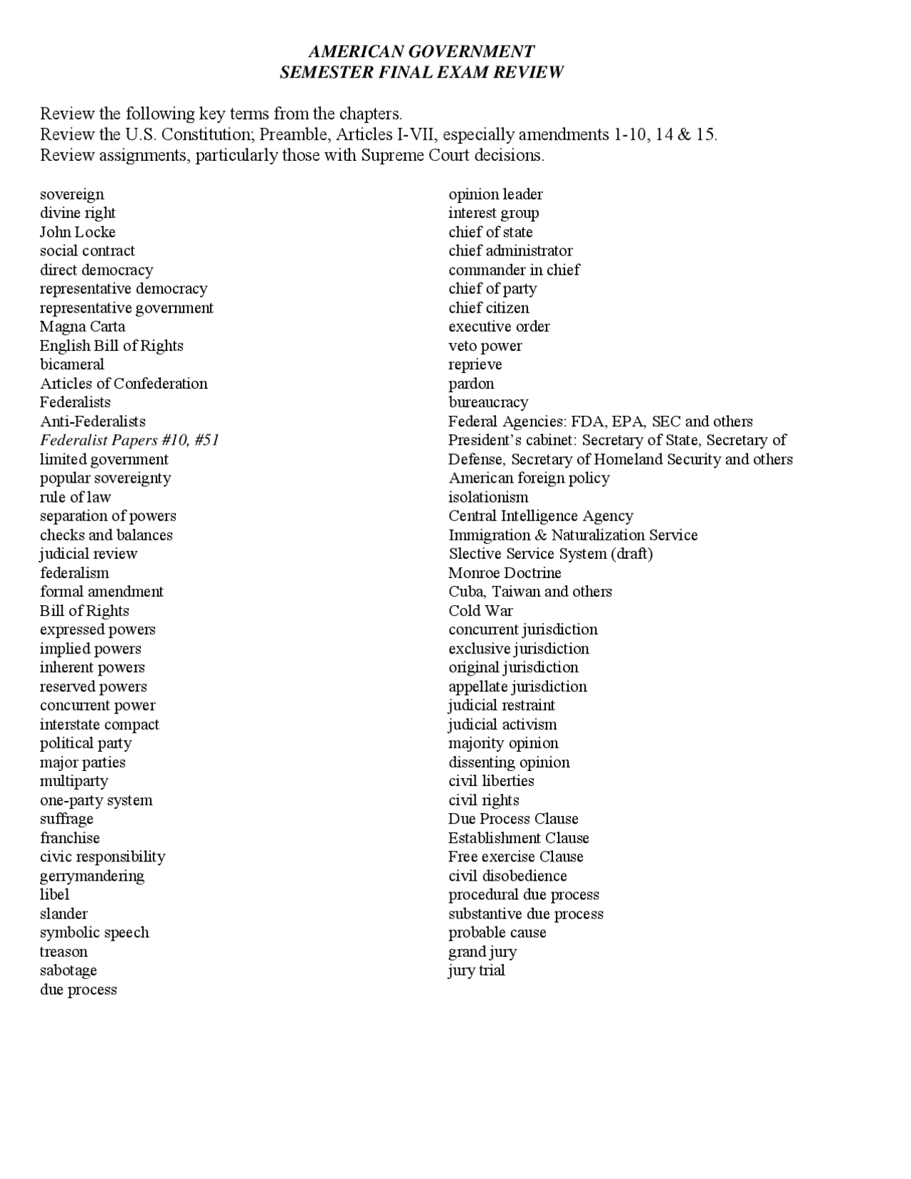 AMERICAN GOVERNMENT SEMESTER FINAL EXAM ... | Lecture notes English ...