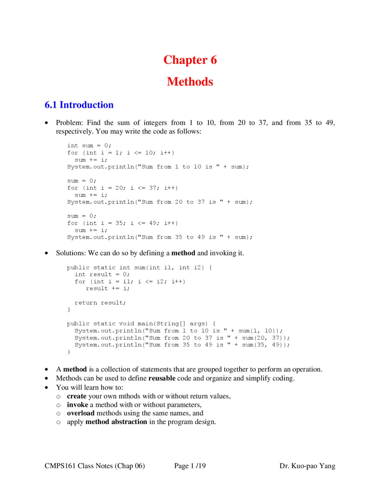Chapter 6 Methods Lecture Notes Design Docsity