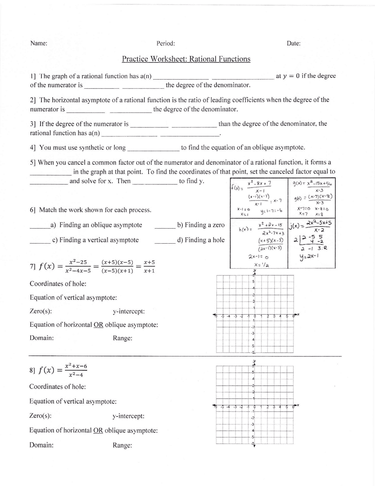Graphing Rational Functions Hw With Answer Keypdf Lecture Notes