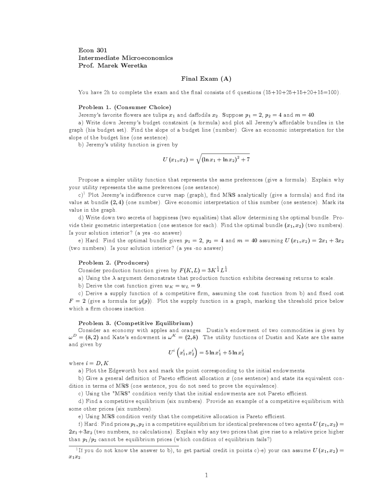 Econ 301 Intermediate Microeconomics Prof. Marek Weretka ... | Schemes ...