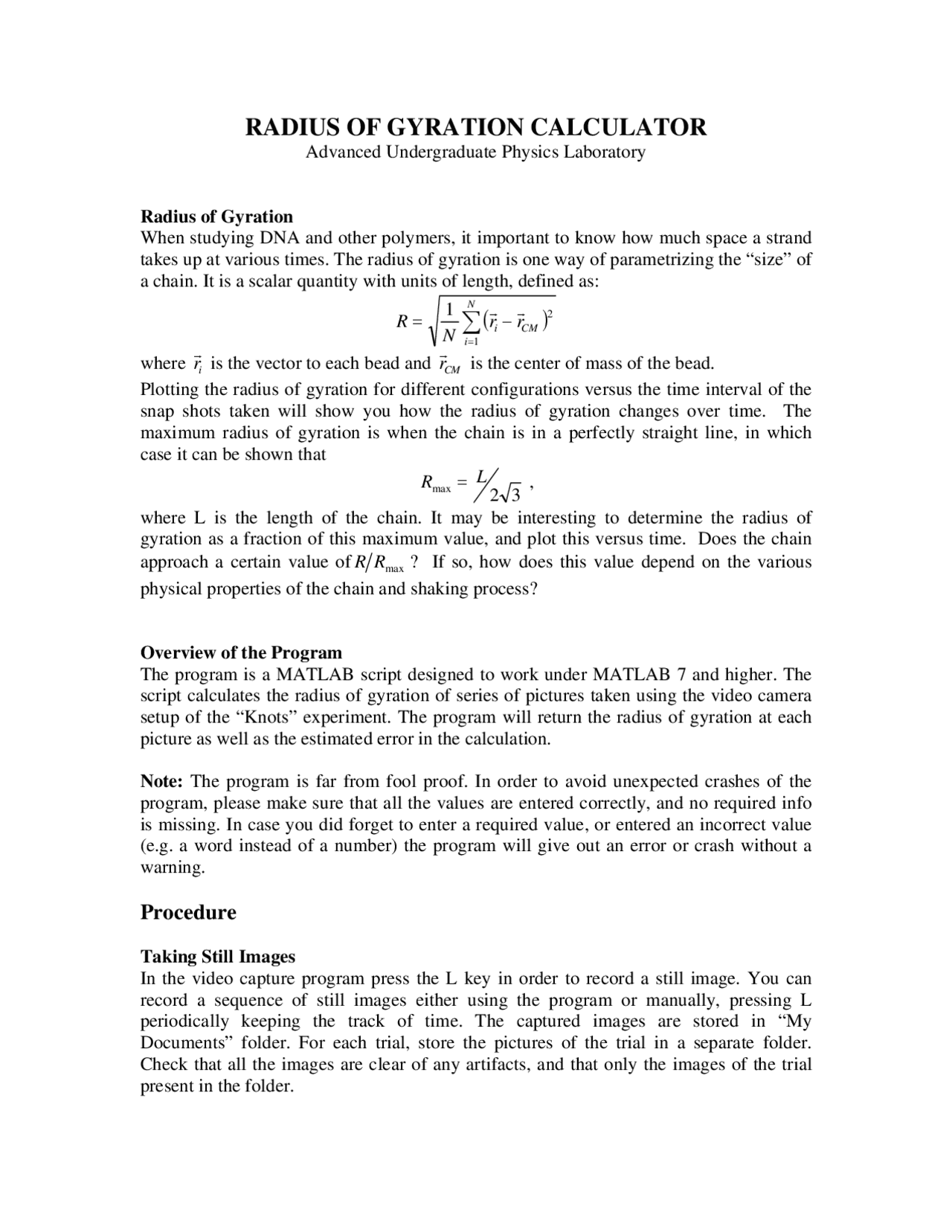 RADIUS OF GYRATION CALCULATOR | Exercises Physics | Docsity