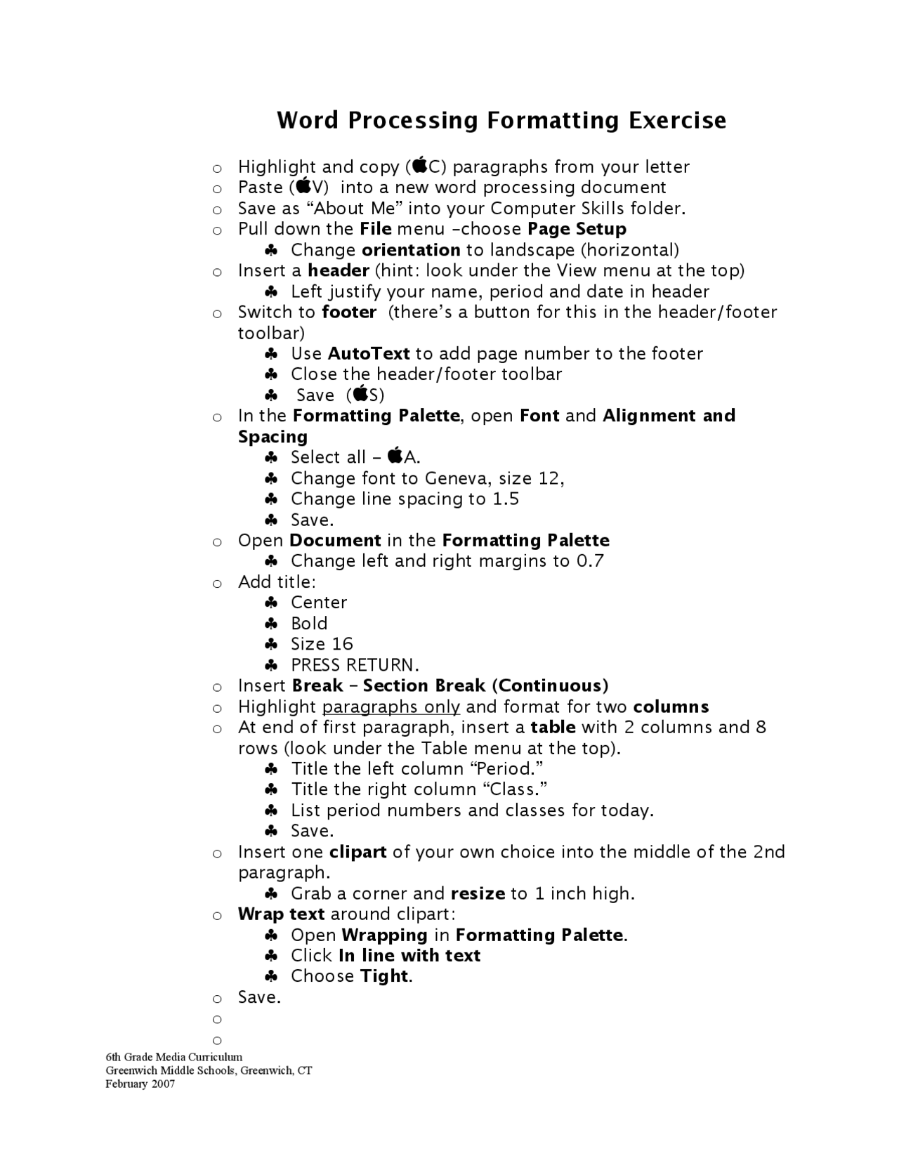 Word Processing Formatting Exercise Slides Microsoft Word Skills