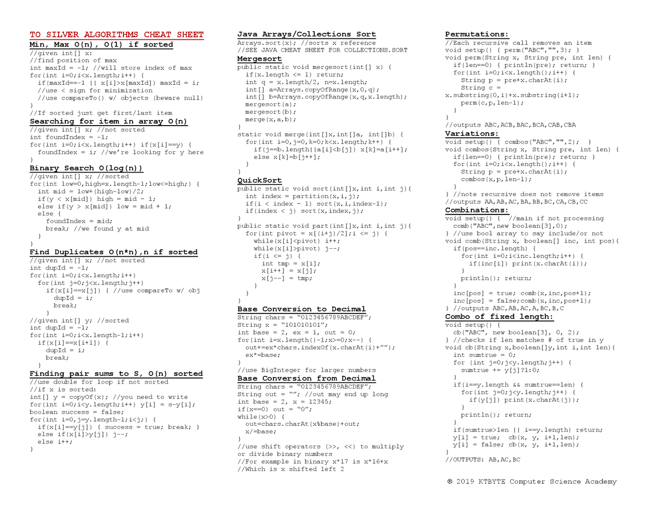 To Silver Algorithms Cheat Sheet Schemes And Mind Maps Computer Science Docsity