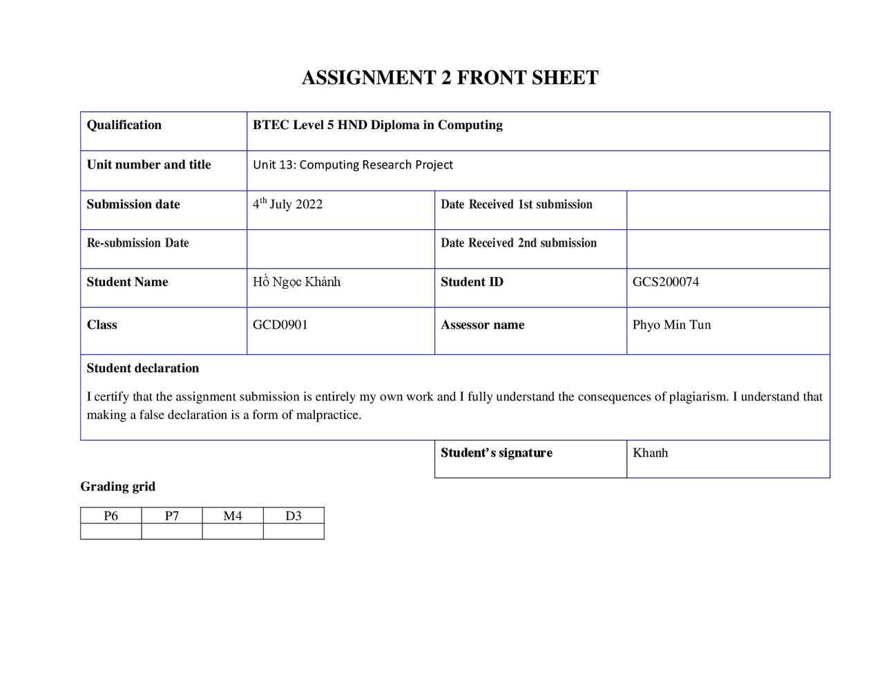 Computing Research Project - Assignment 2 | Papers Computer Science | Docsity