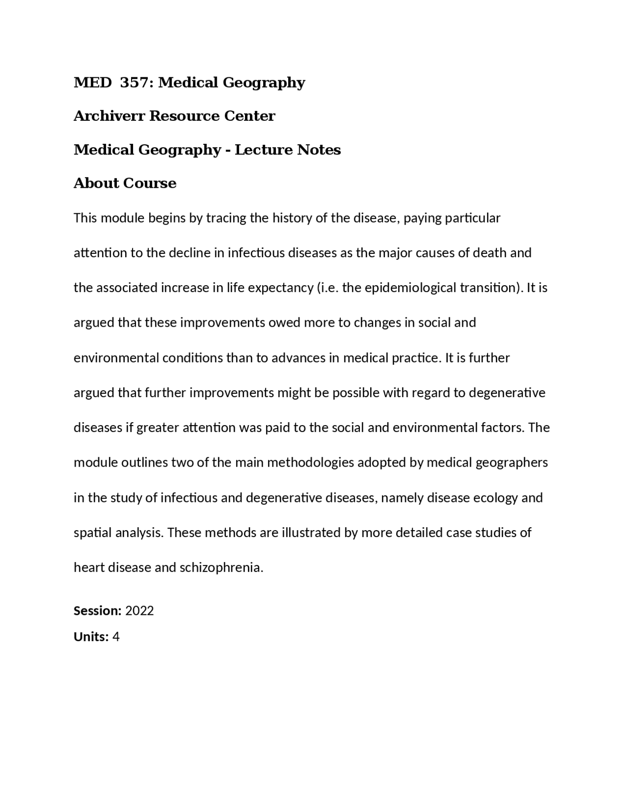 Medical Geography Syllabus | Study Guides, Projects, Research Medical ...