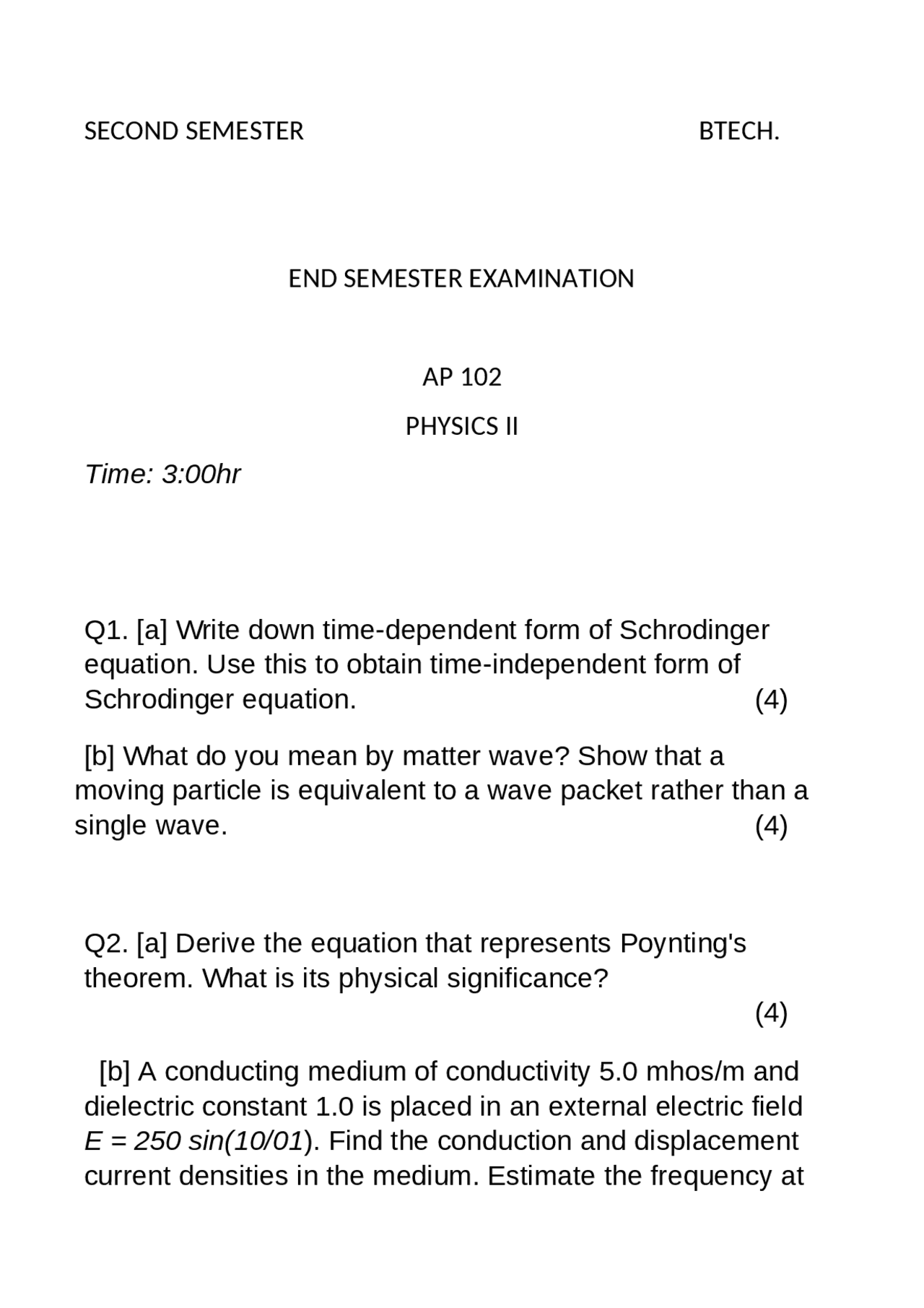 Physics End Sem 2021 22 Exams Physics Docsity