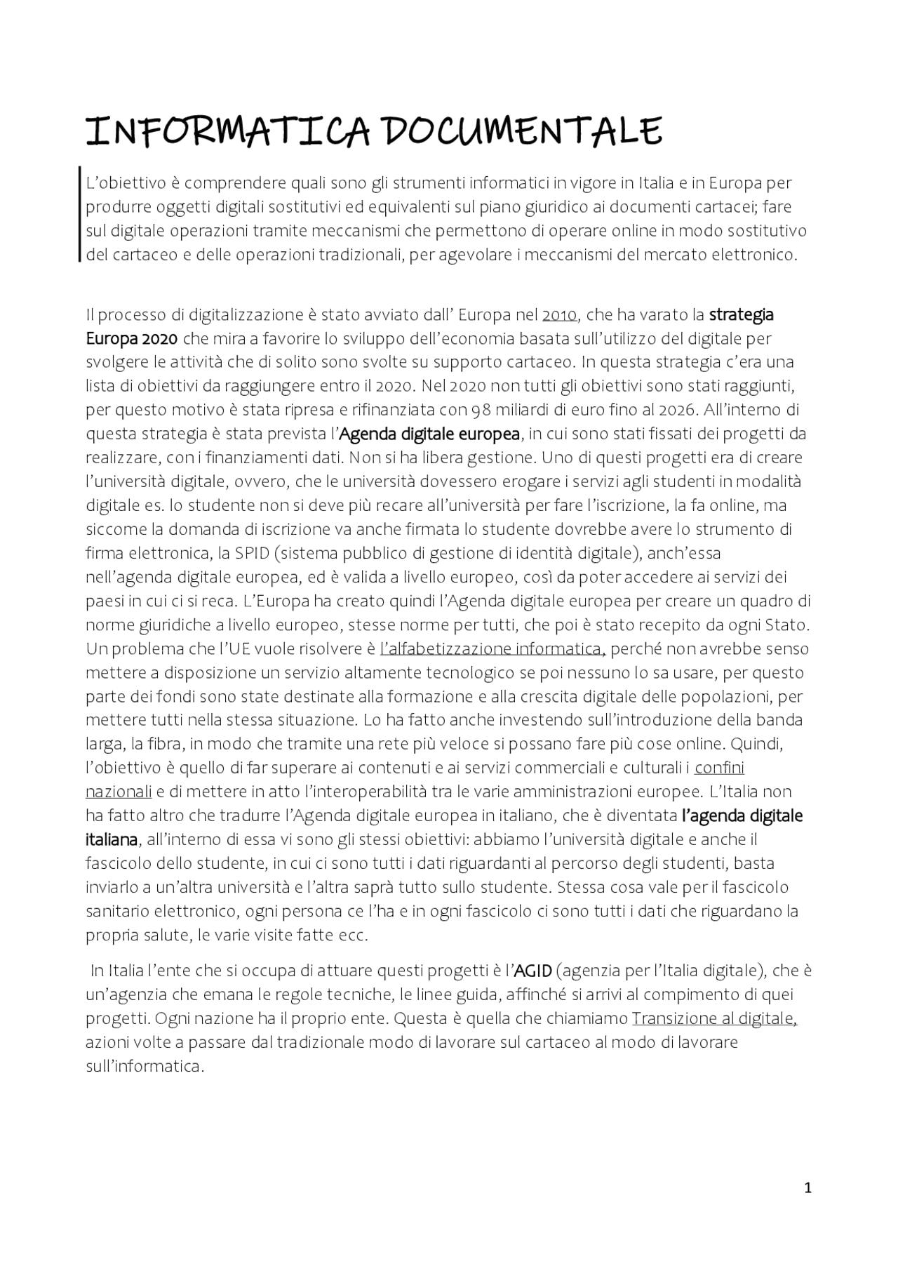 Informatica documentale | Appunti di Fondamenti di informatica - Docsity