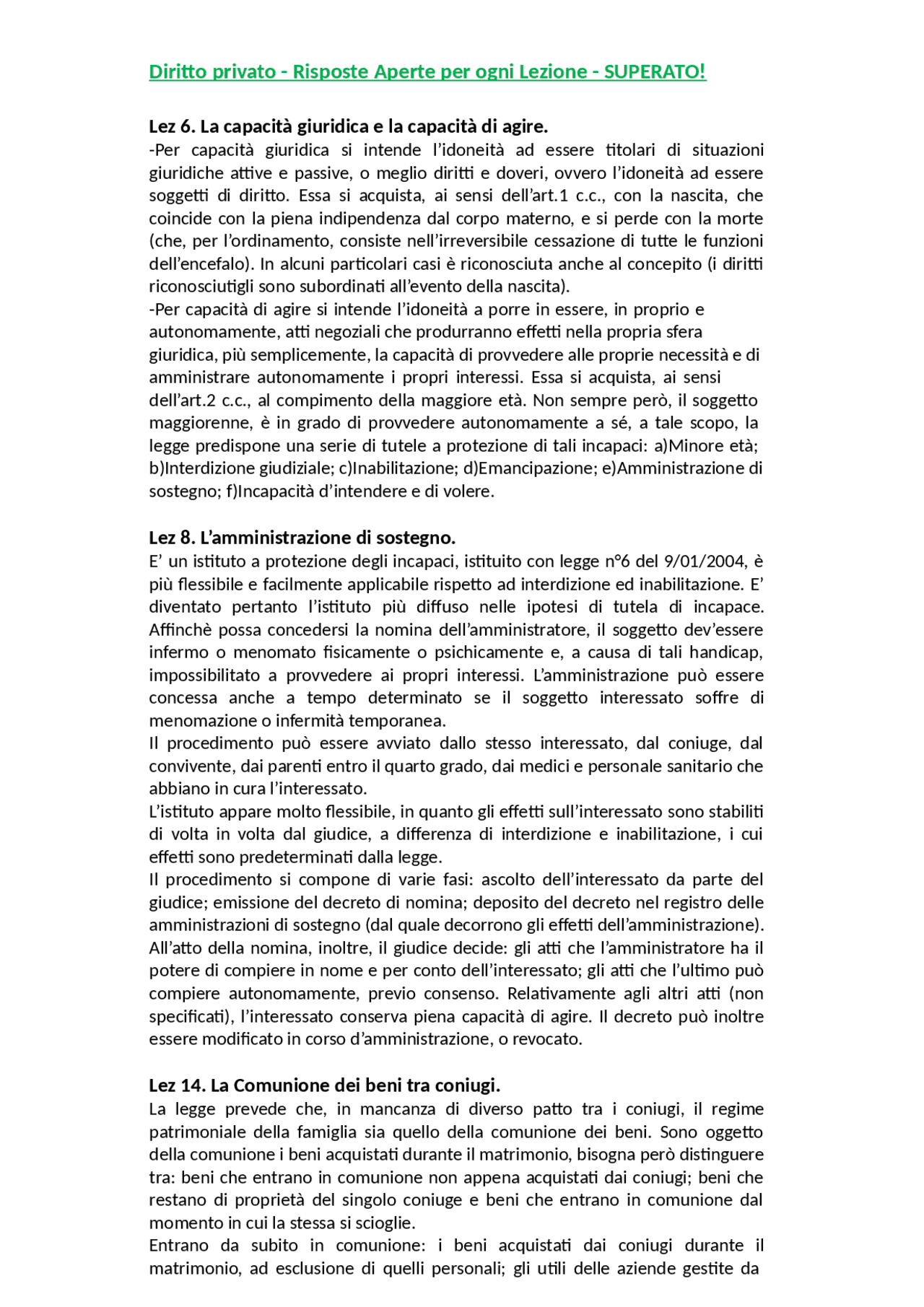 Diritto privato - Risposte Aperte per ogni Lezione - SUPERATO! | Panieri di Diritto Privato ...