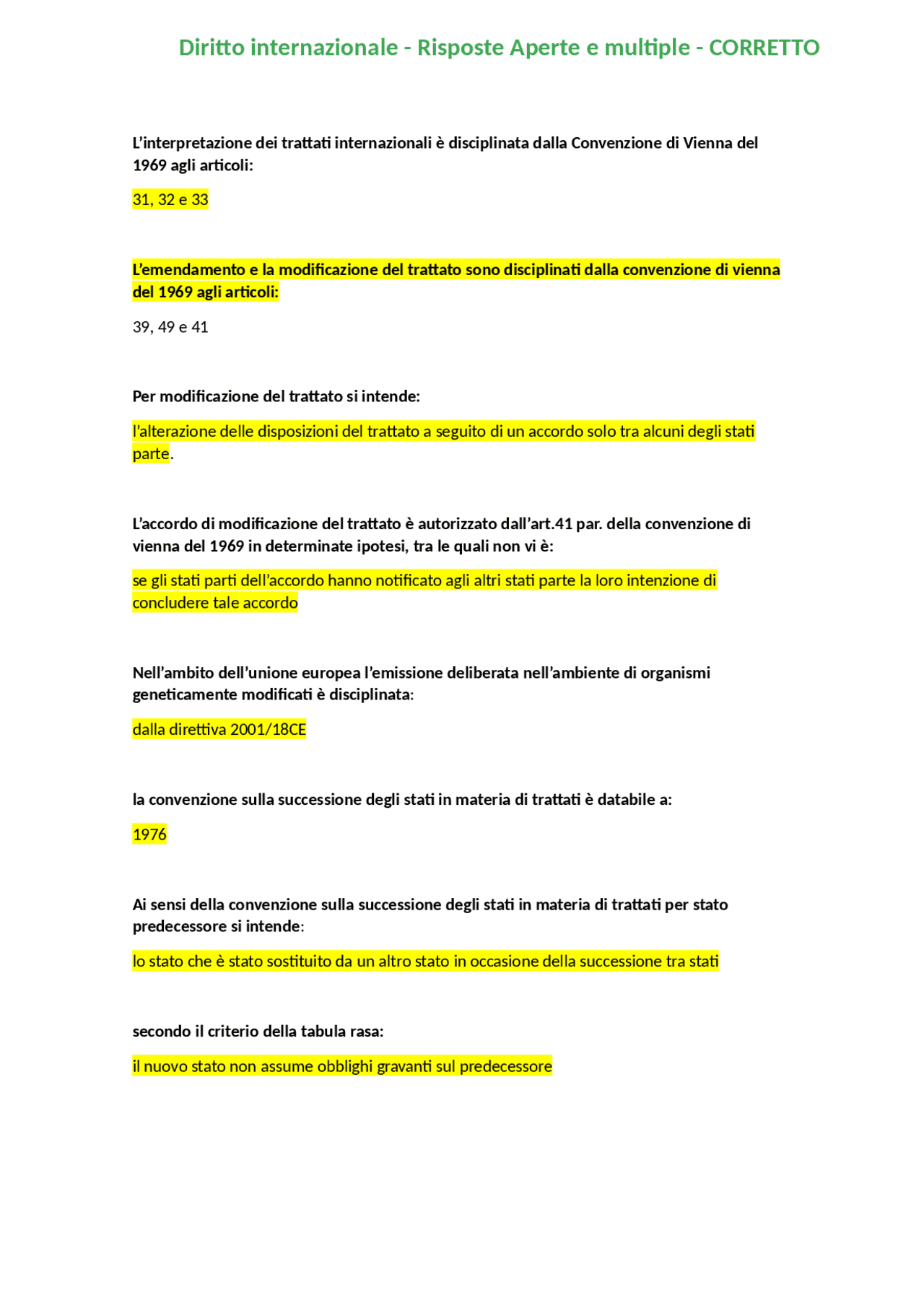 Diritto Internazionale Risposte Aperte E Multiple Corretto