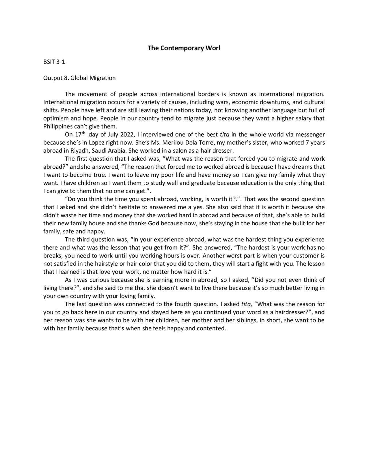 Contemporary World Exercises Exercises Contemporary Literature Docsity