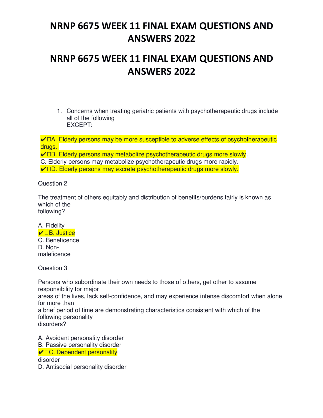 Nrnp 6675 Week 11 Final Exam Questions And Answers 2022 Exams Nursing