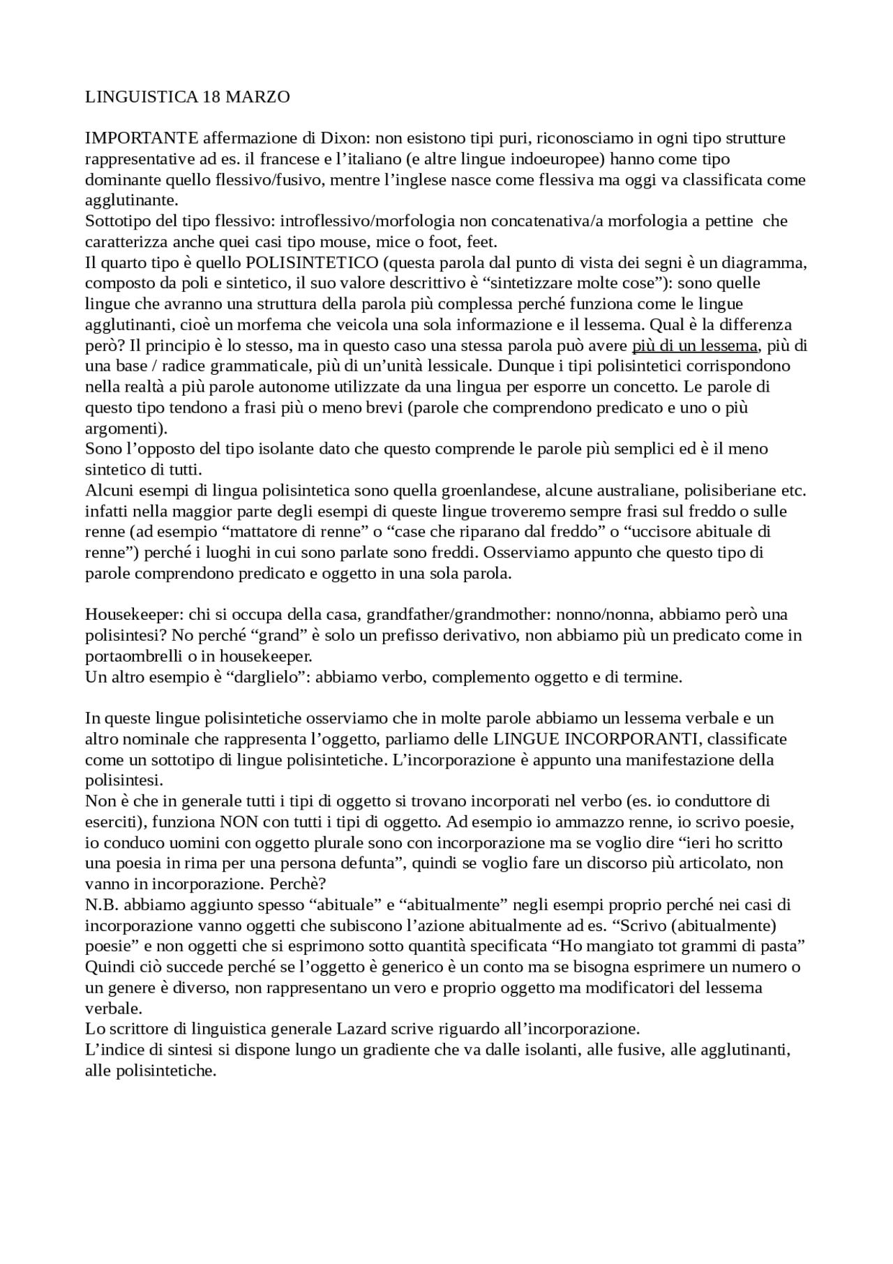 Lezione Di Linguistica Appunti Di Linguistica Docsity