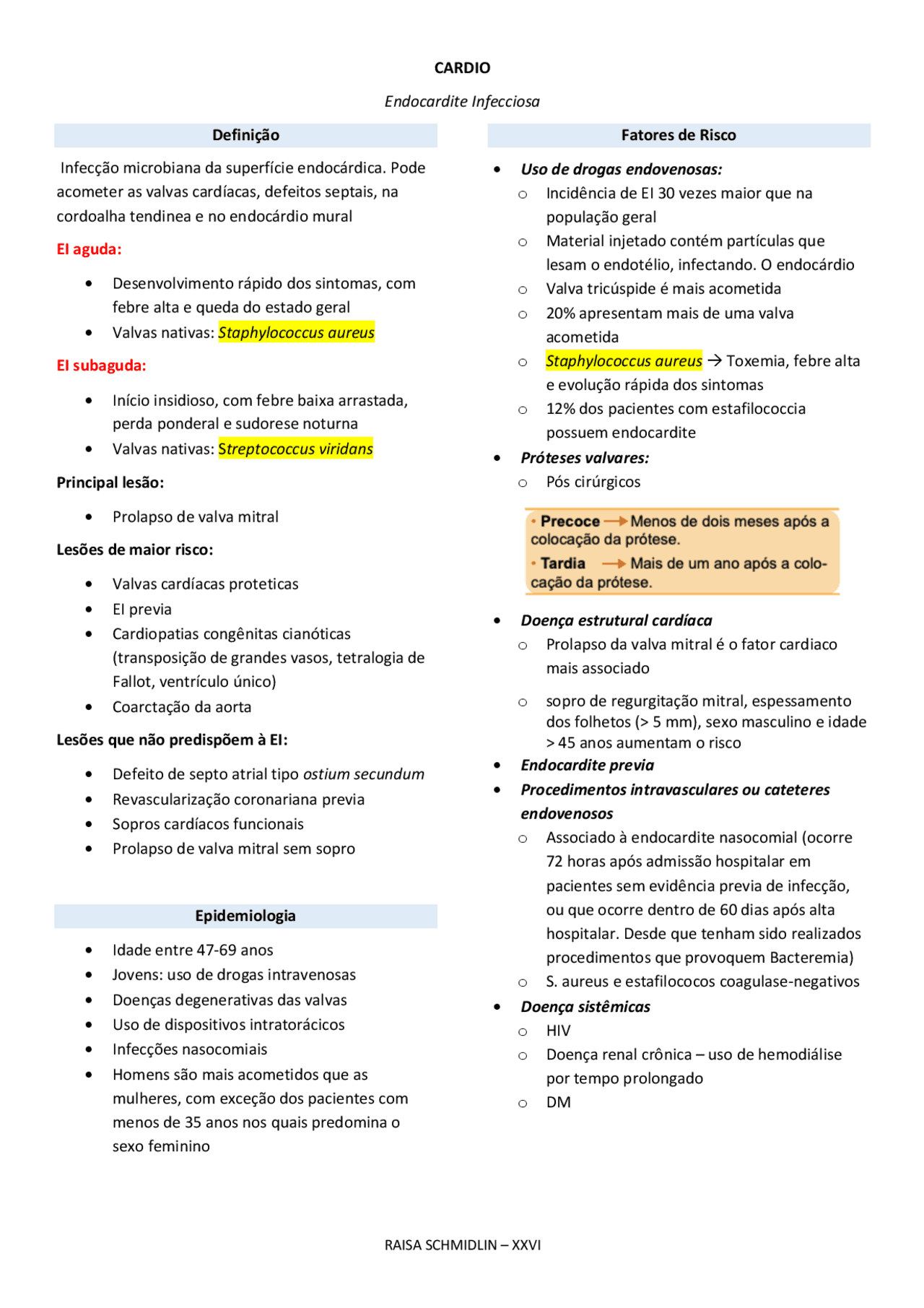 Endocardite Infecciosa Resumos Clínica Médica Docsity