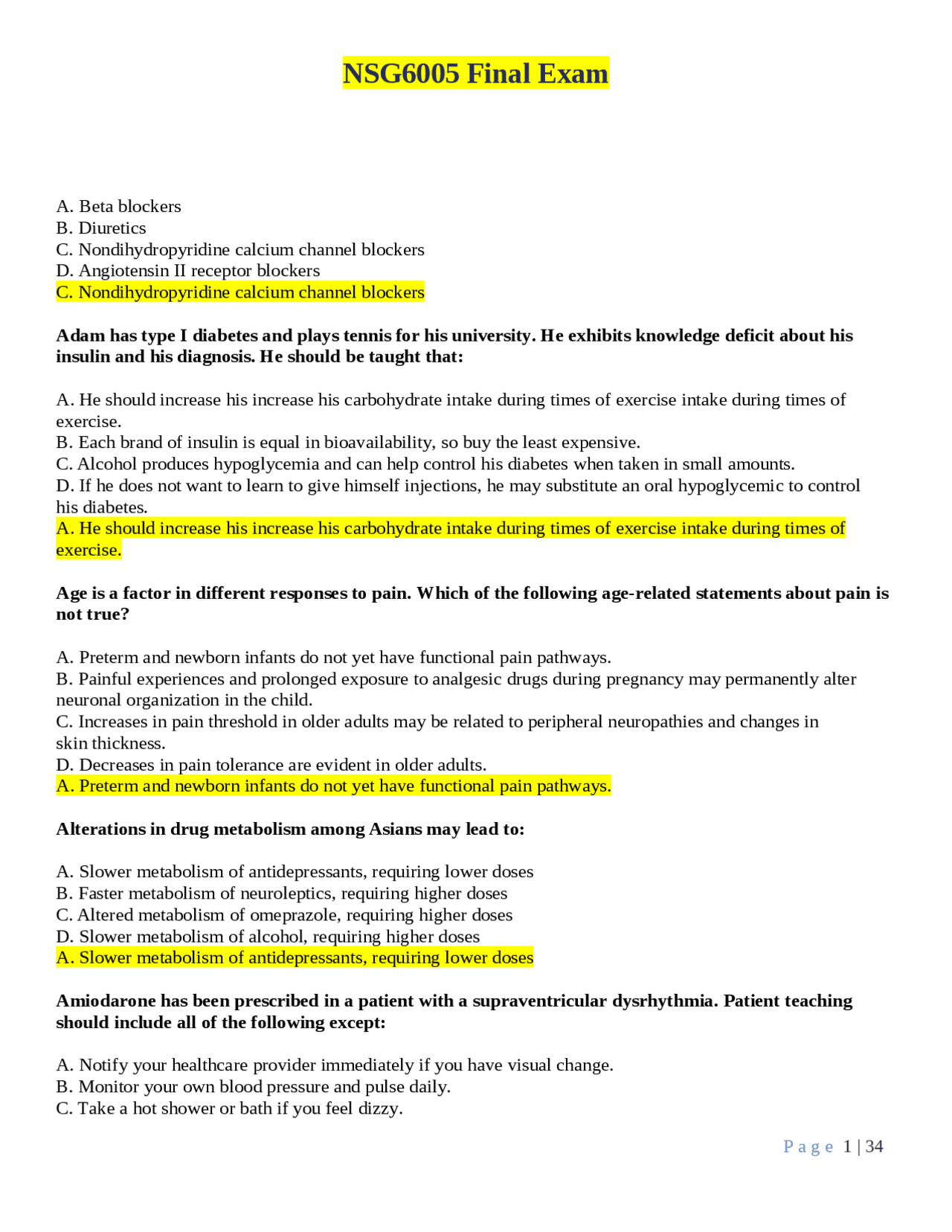 NSG6005 Final Exam / NSG 6005 Final Exam (Version-2, New, 2020 /2021): South University (C ...