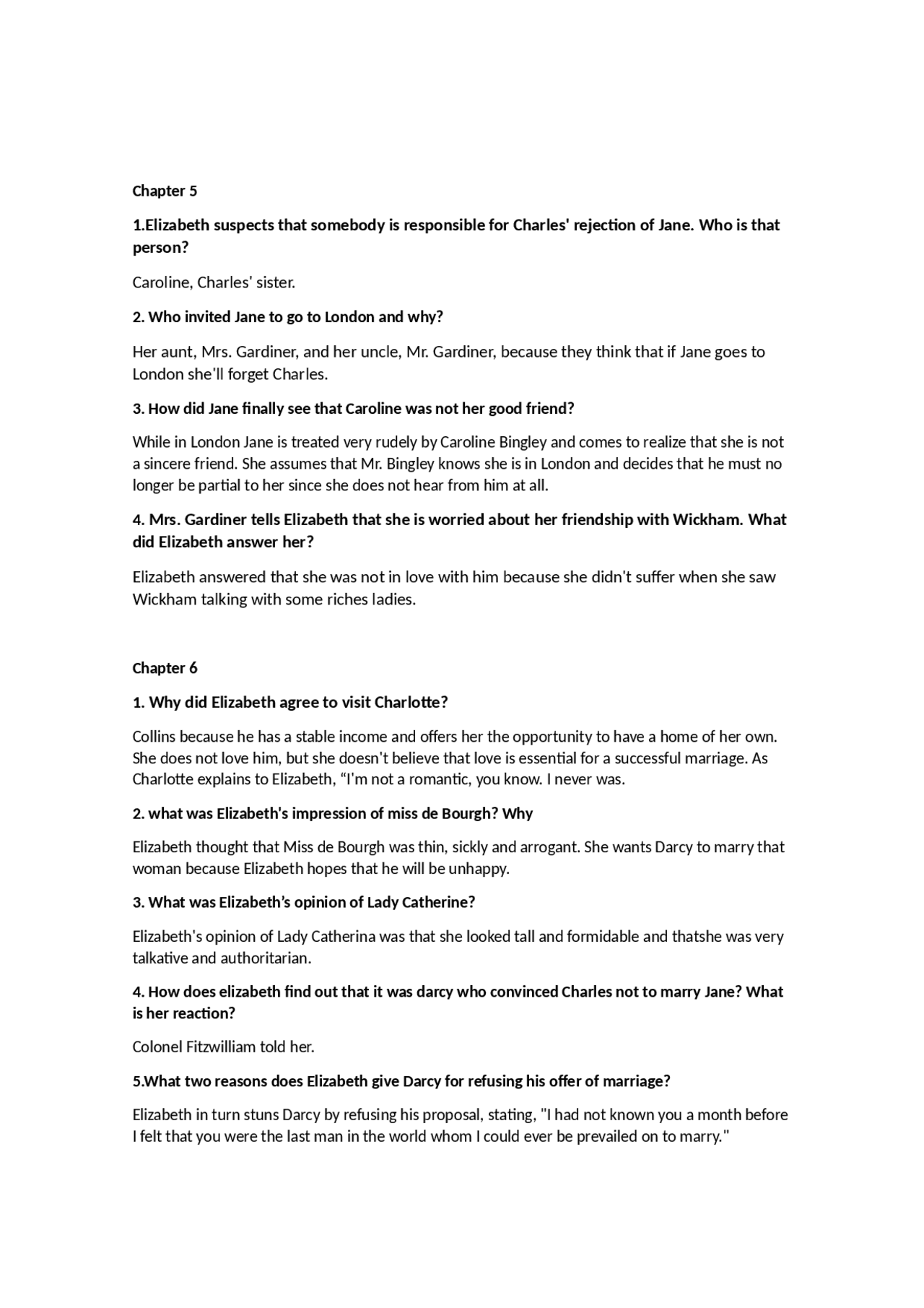 Pride and prejuice Chapters: 5-12 | Ejercicios de Inglés | Docsity