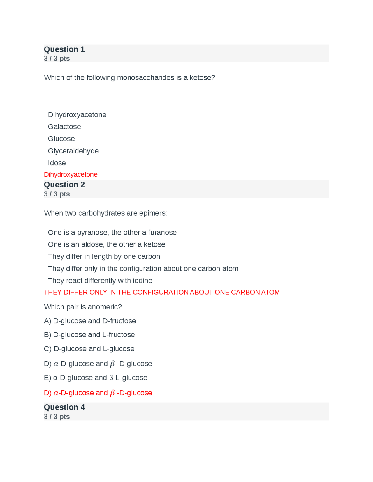 Carbohydrate Structure and Function: Multiple Choice Questions and ...