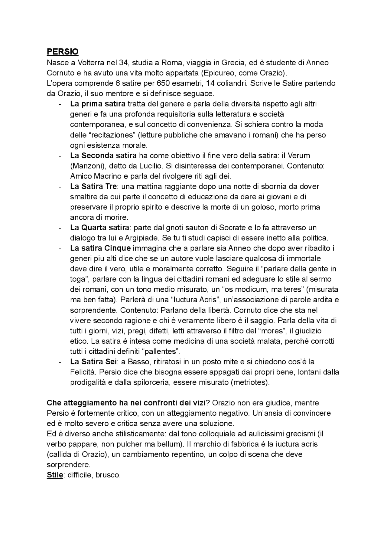 Sintesi Corposa Di Persio Appunti Di Latino Docsity