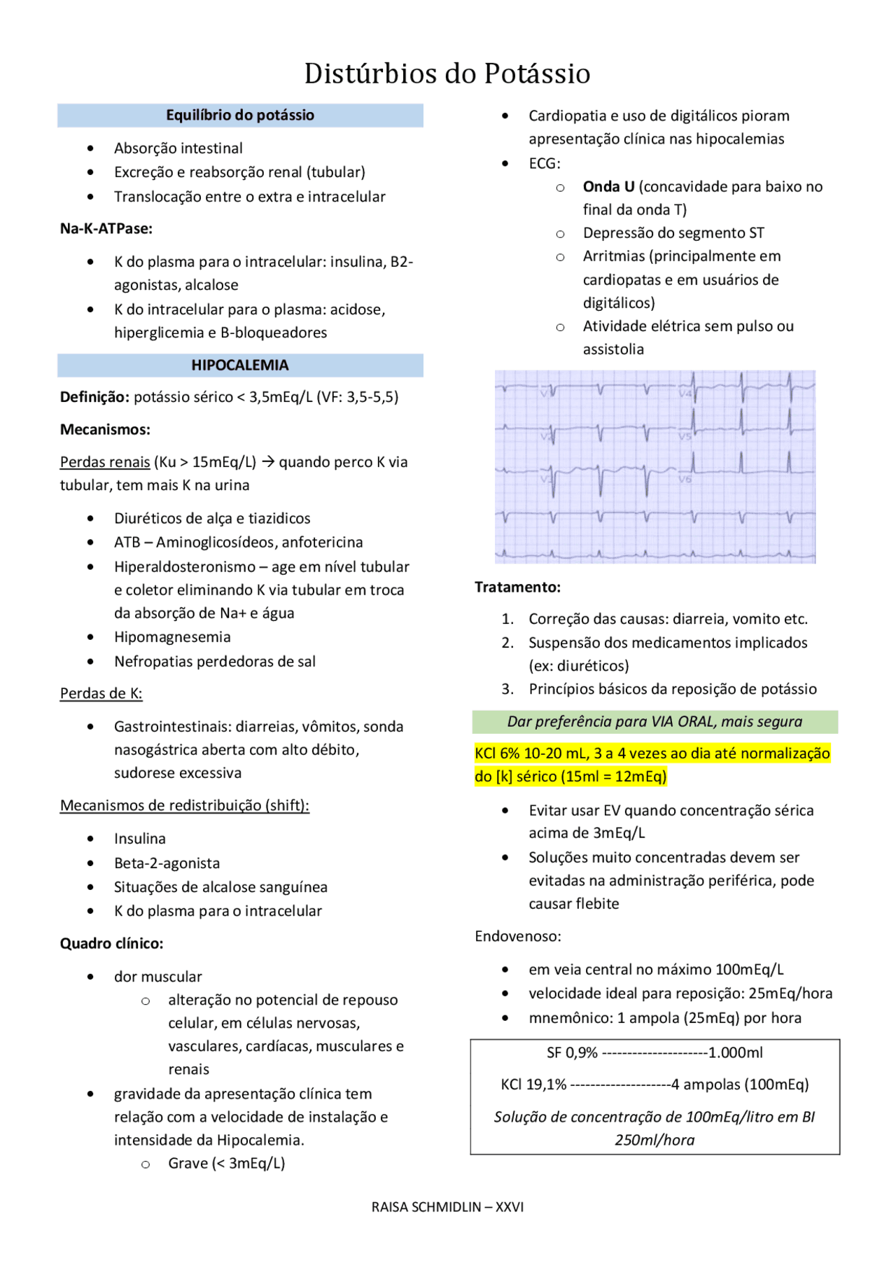 Distúrbios Do Potássio Resumos Clínica Médica Docsity