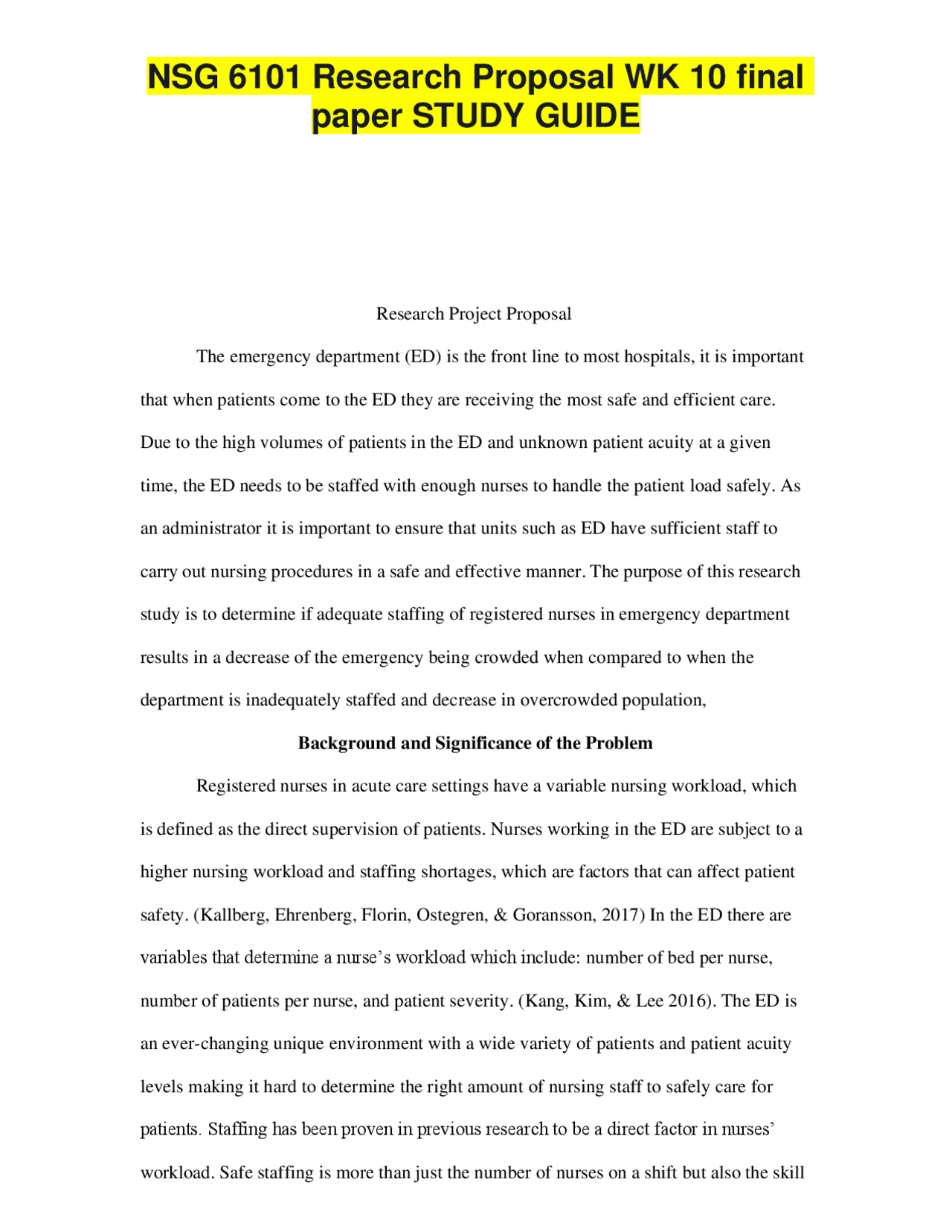 NURSING>NSG 6101 Research Proposal WK 10 final paper STUDY GUIDE ...