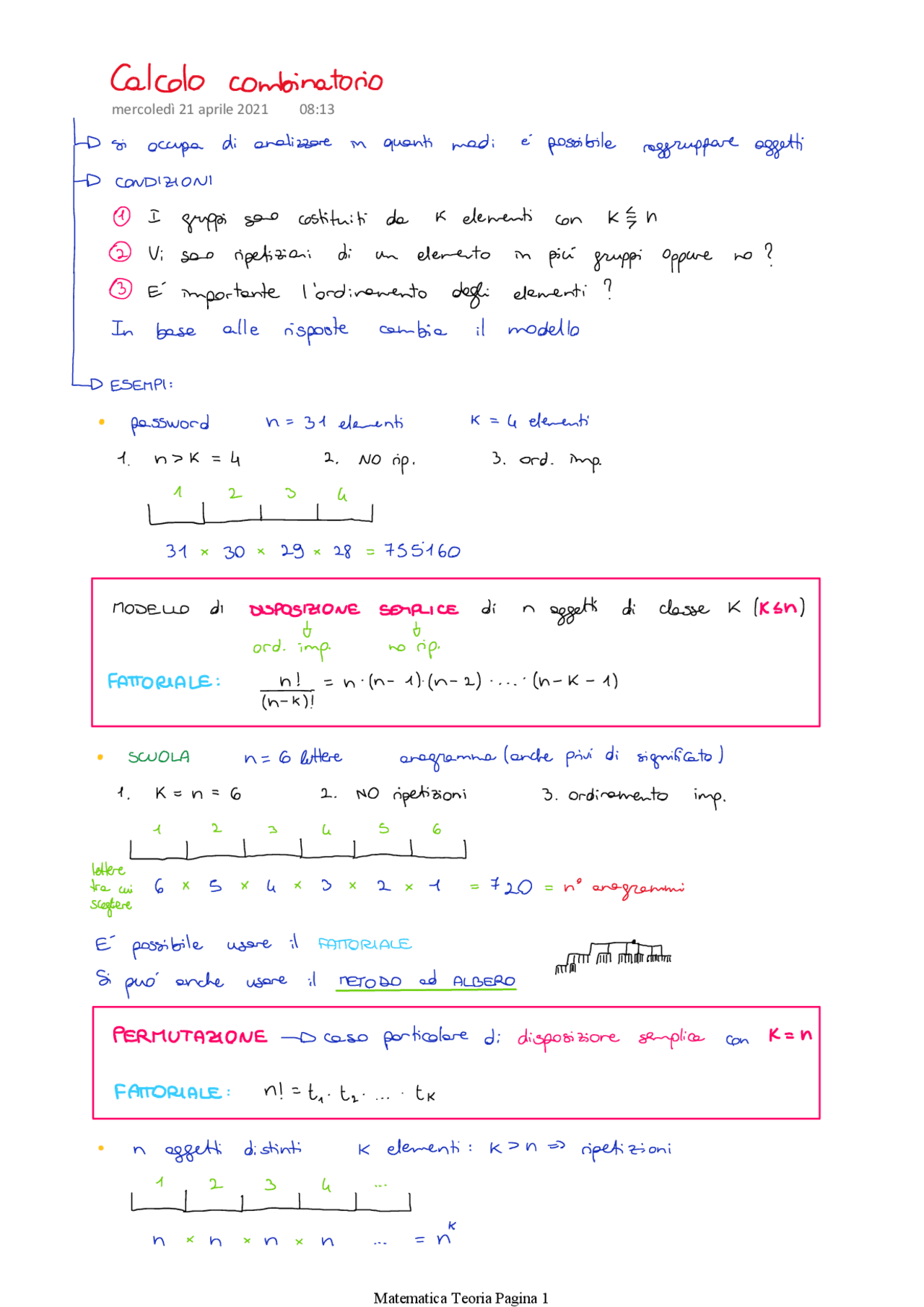 Calcolo Combinatorio Spiegazione Formule Ed Esempi Appunti Di
