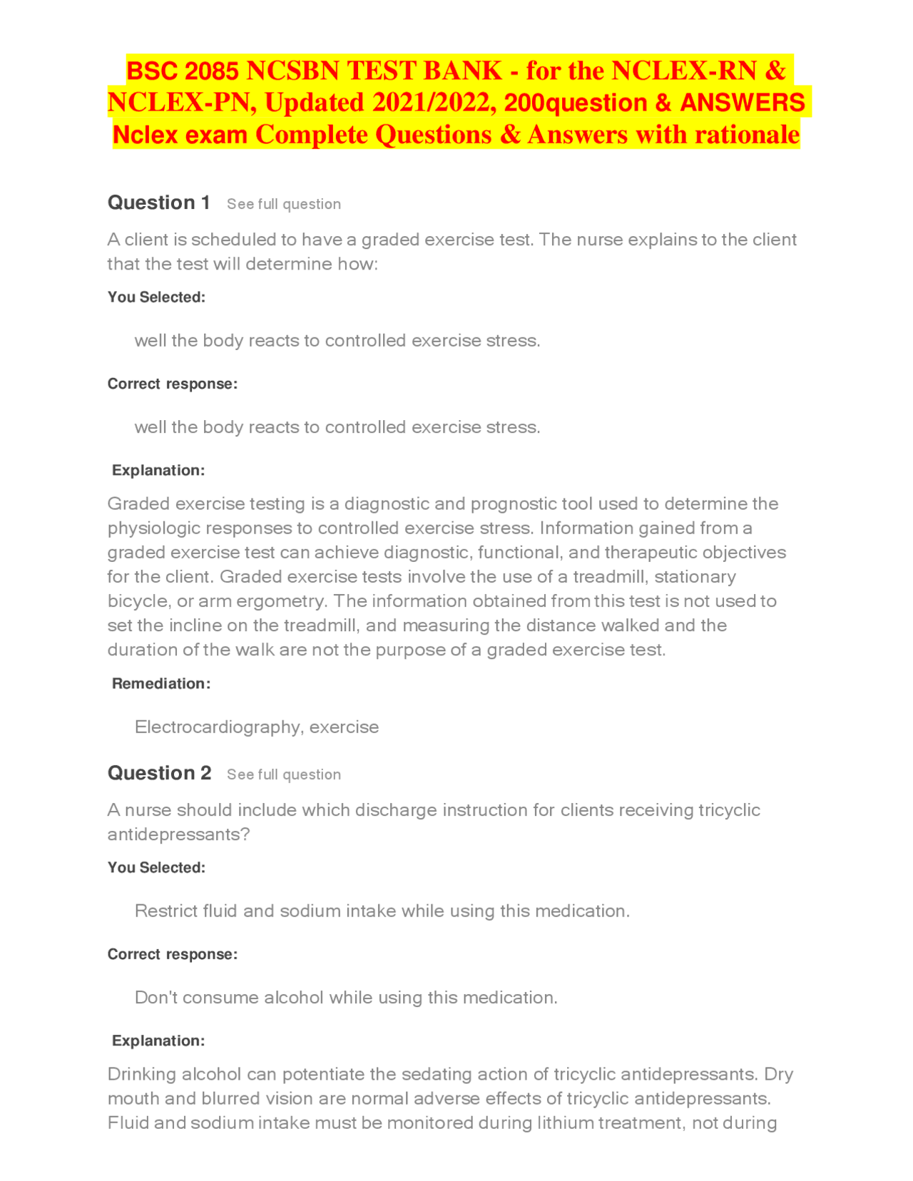 BSC 2085 NCSBN TEST BANK - for the NCLEX-RN & NCLEX-PN, Updated 2021/ ...