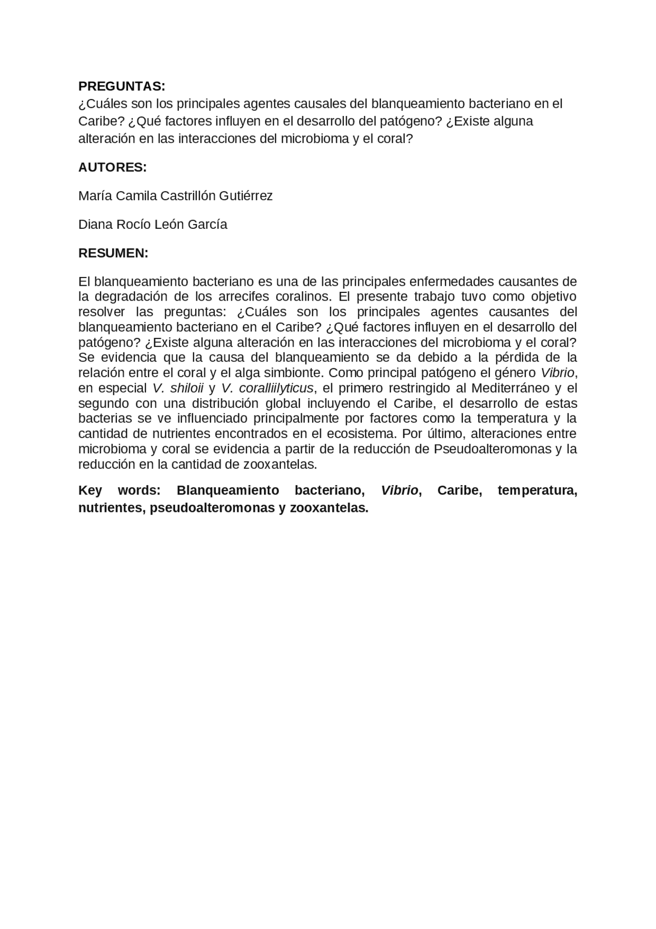 Blanqueamiento Bacteriano Monografías Ensayos De Ecología Docsity