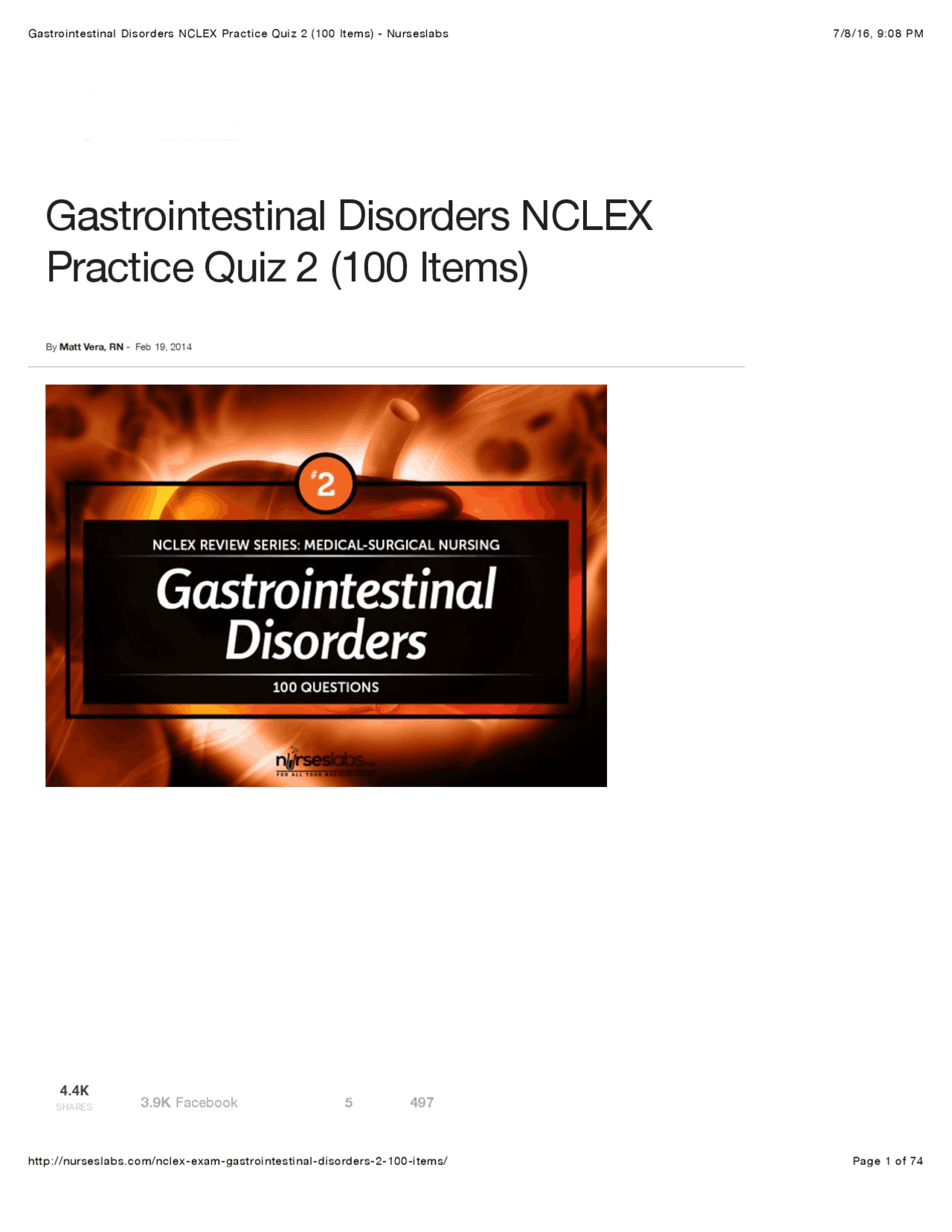 Gastrointestinal Disorders NCLEX Practice Quiz 2 (100 Items ...