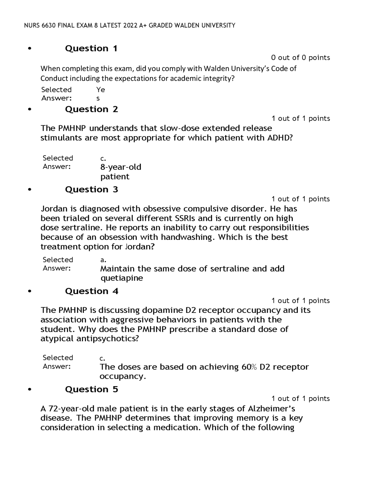 Nurs 6630 Final Exam Version 8 Question And Answers A Graded Latest