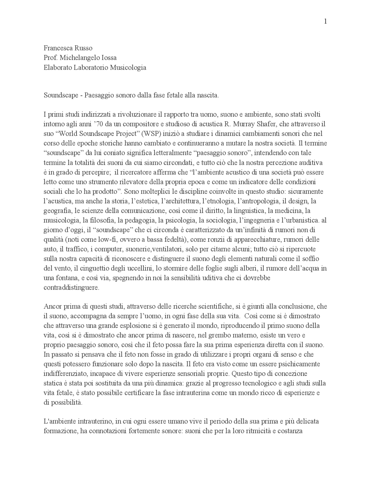 Relazione finale laboratorio Musicologia | Guide, Progetti e Ricerche di Musica | Docsity