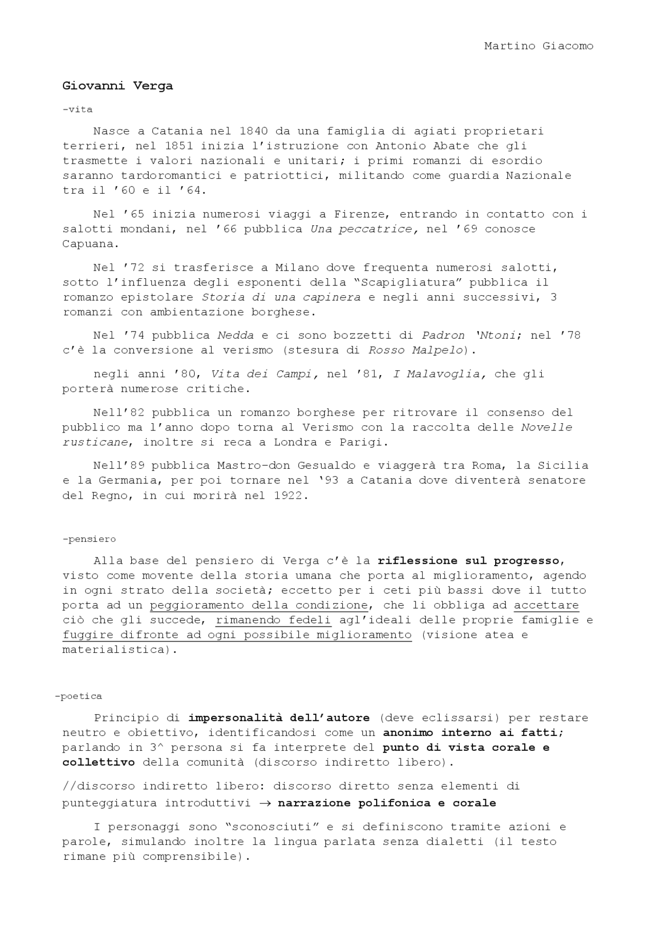 Martino Giacomo Giovanni Verga: vita, pensiero e opere | Schemi e mappe concettuali di Italiano ...