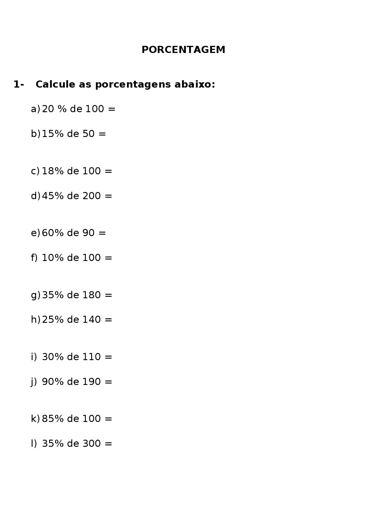 Exercício De Porcentagem Simples - BINKEDU