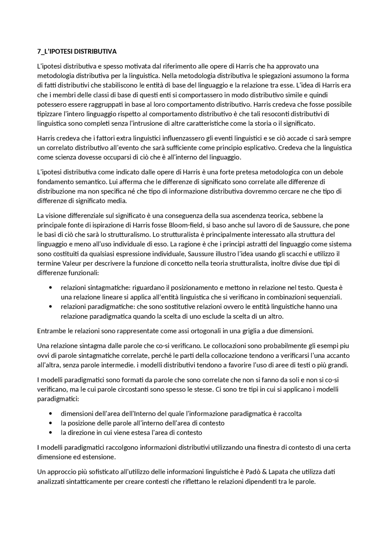 Lipotesi Distributiva Dispense Di Linguistica Docsity