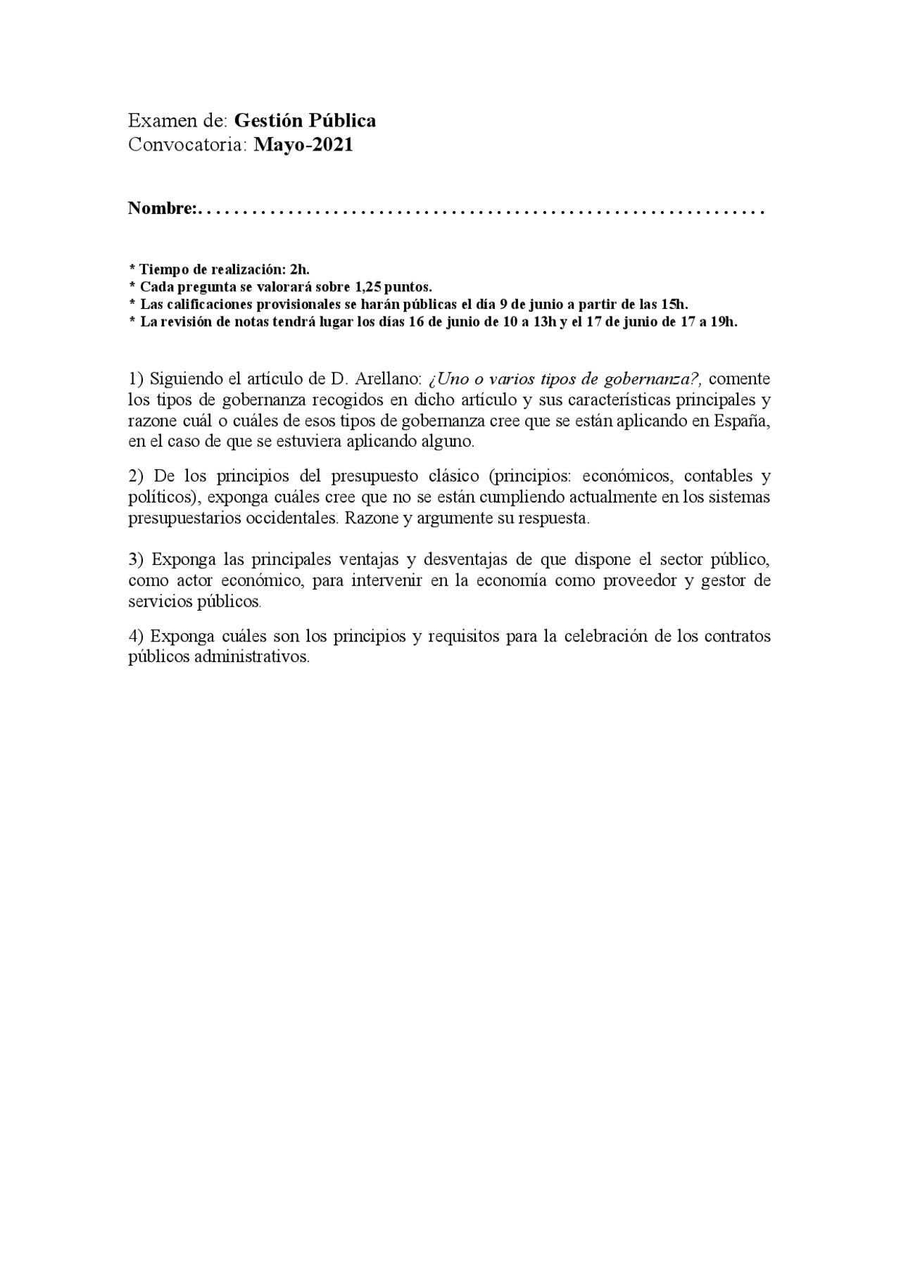 Gestión Pública Examen 2021 Exámenes De Gestión Social Docsity