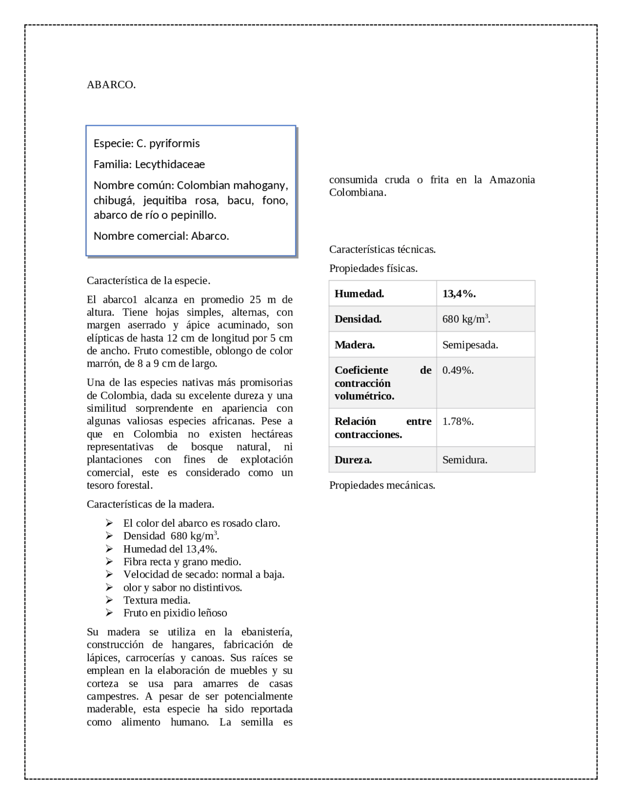 Características del Abarco: Especie, Madera y Propiedades Técnicas ...