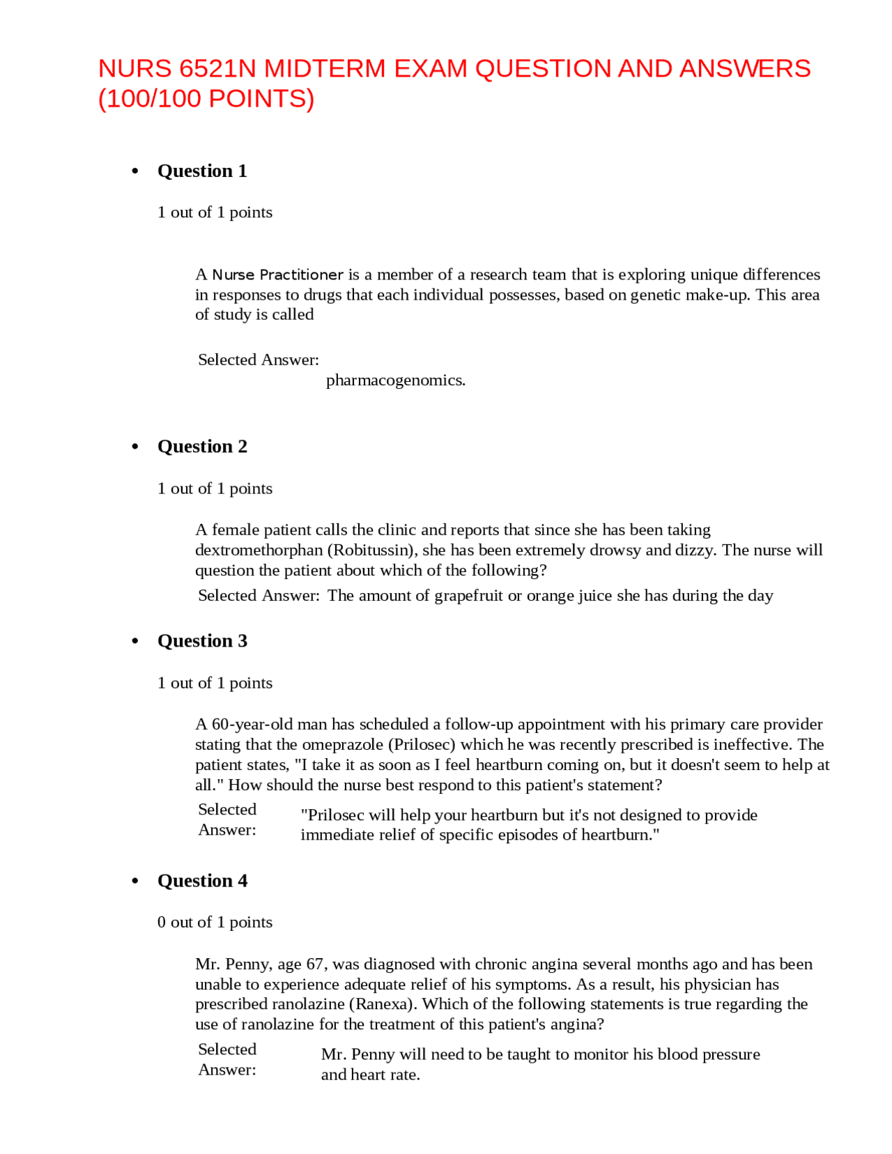 Nurs 6521n Midterm Exam Question And Answers 100100 Points Exams