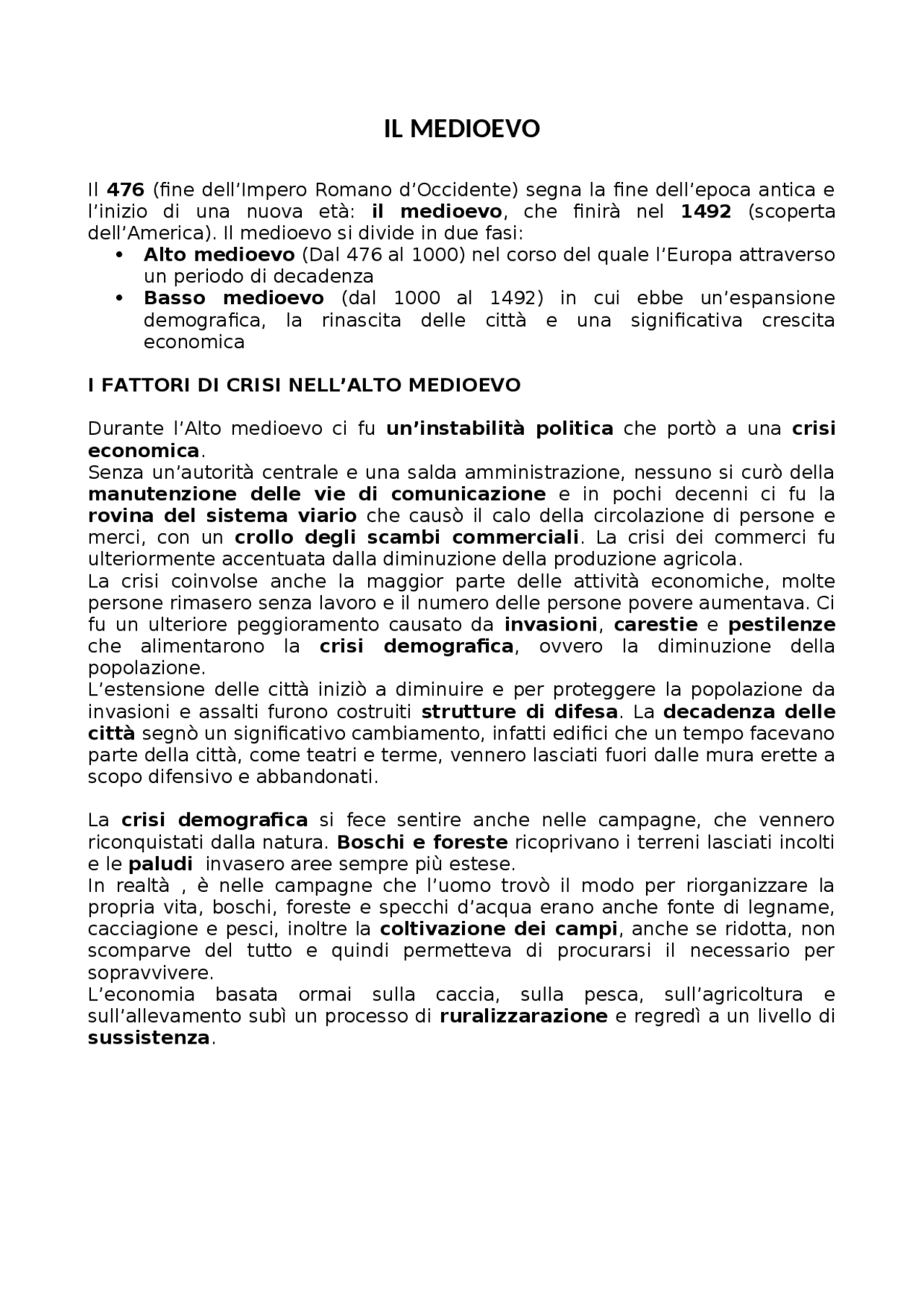 Il Medioevo Appunti Riassuntivi Appunti Di Storia Docsity