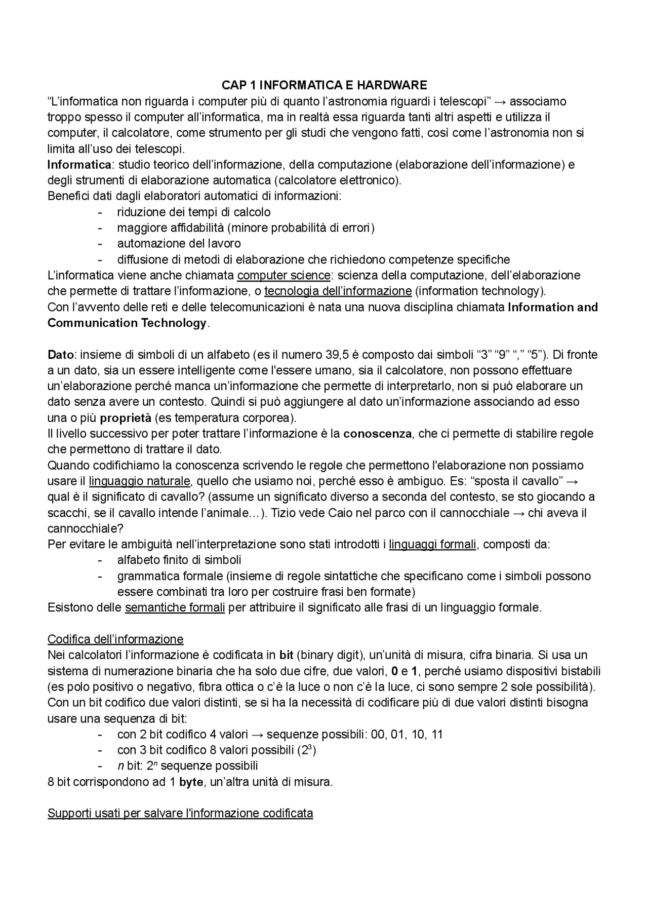 Appunti Delle Lezioni Del Corso Di Elementi Di Informatica Appunti Di