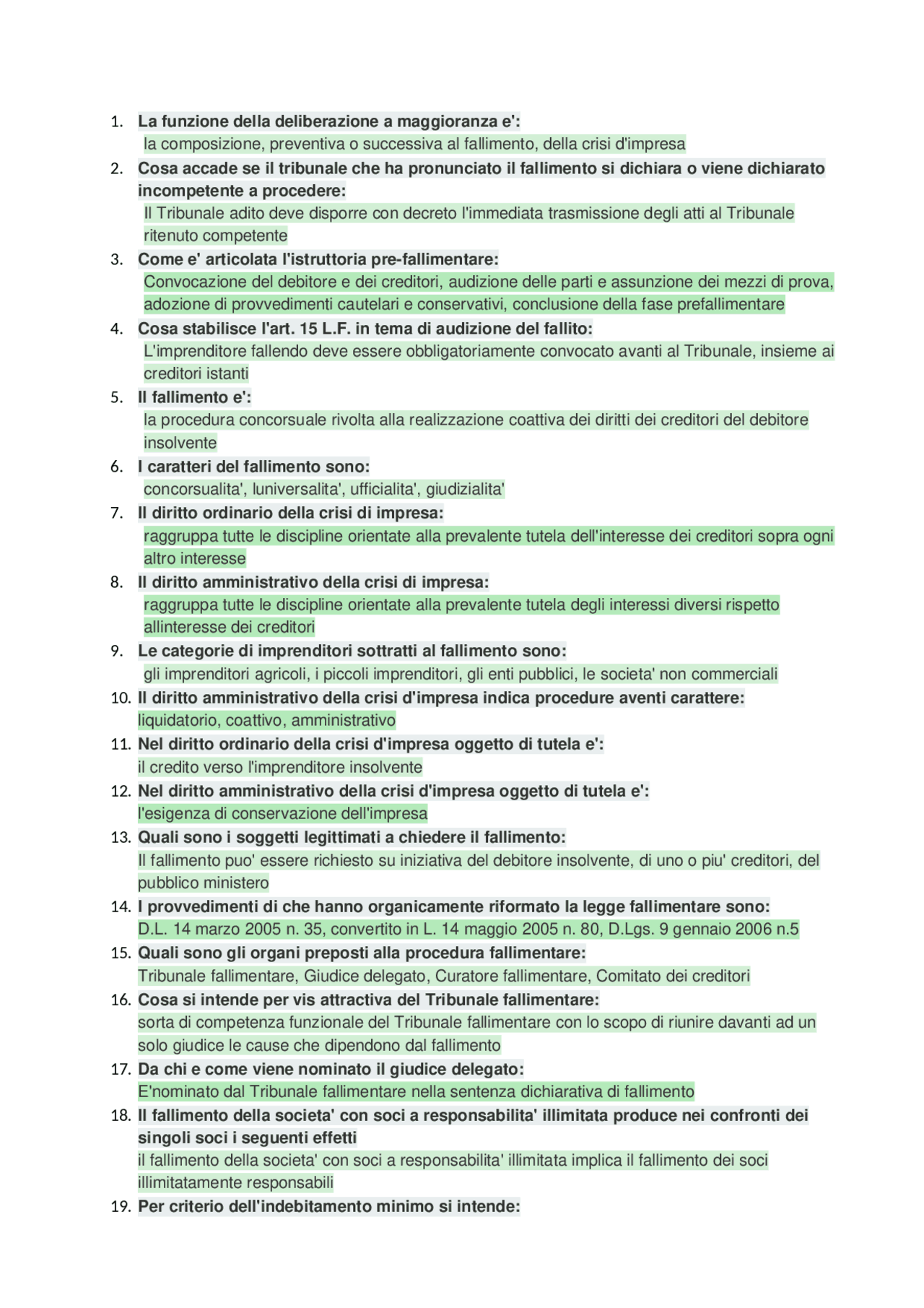 Esame Di Diritto Fallimentare Prove Desame Di Diritto Fallimentare